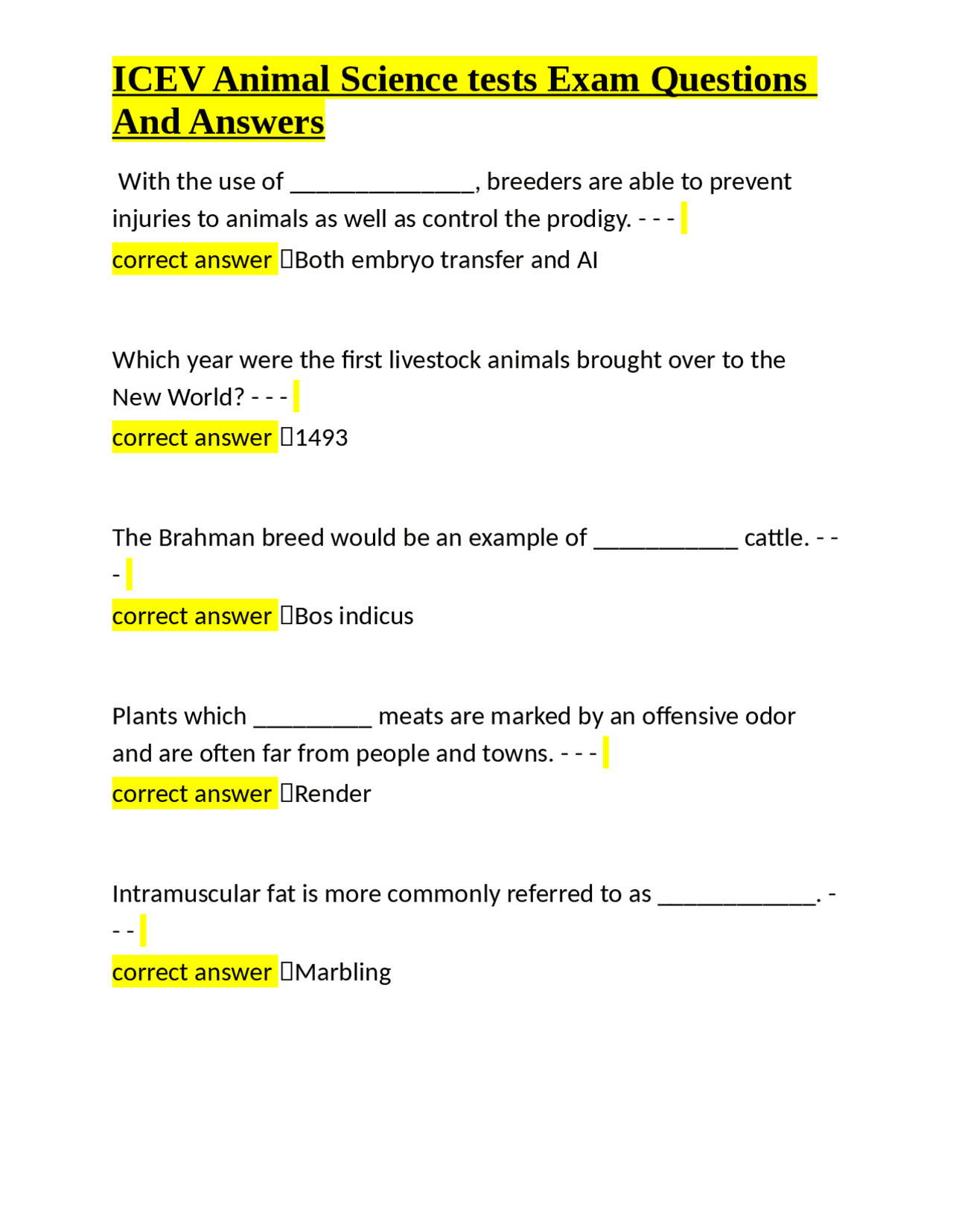 ICEV Animal Science tests Exam Questions And Answers | Exams Animal ...