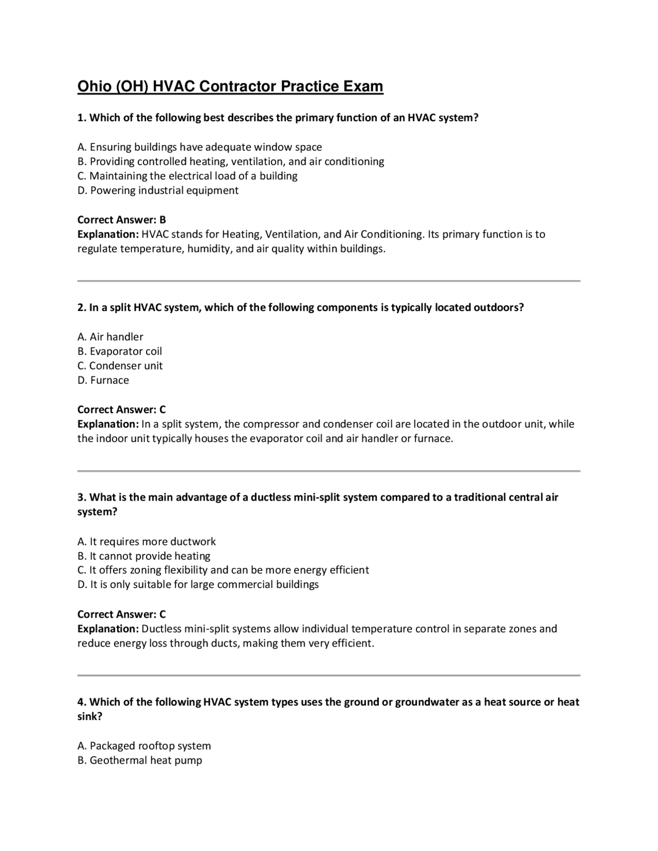Ohio (OH) HVAC Contractor Practice Exam | Exams Technology | Docsity