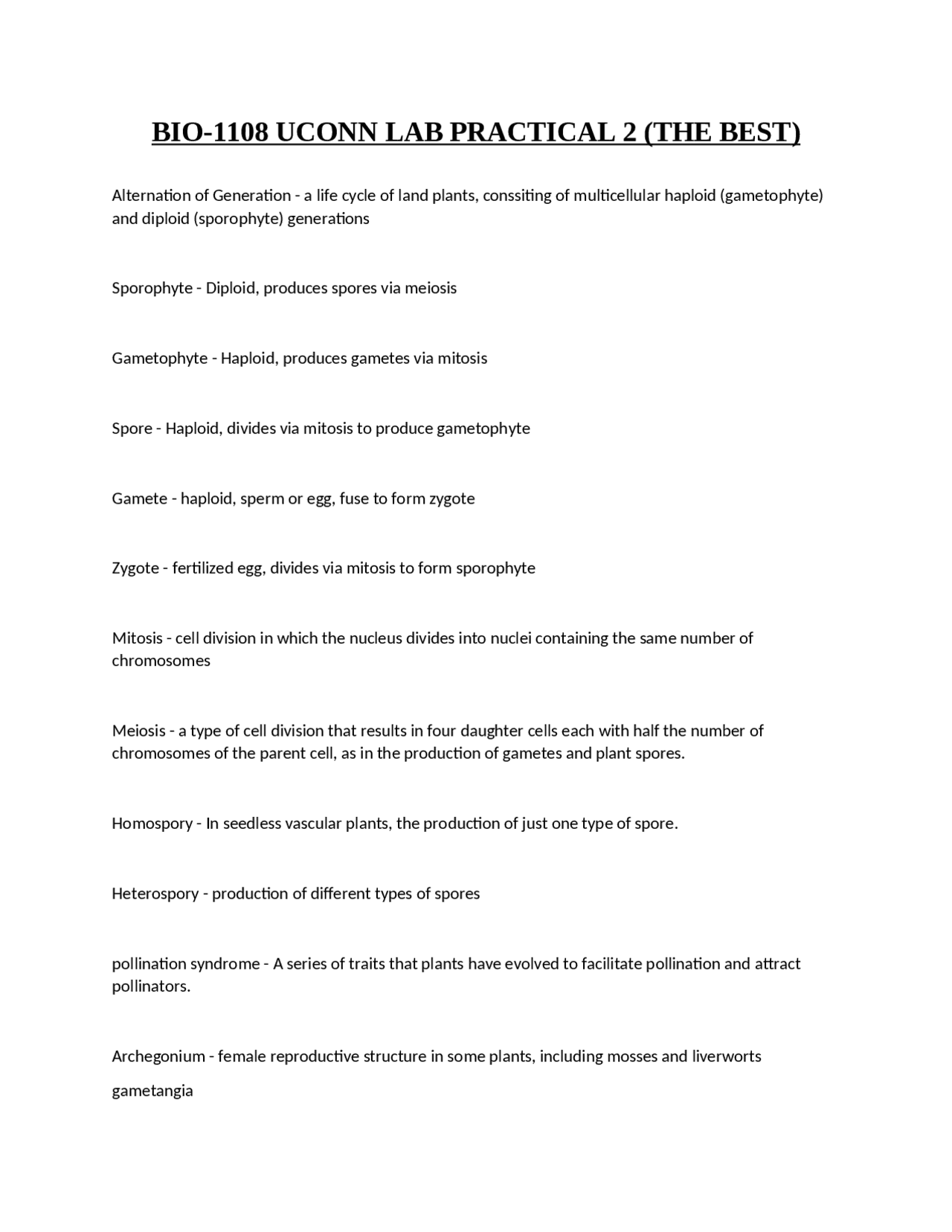 BIO-1108 UCONN LAB PRACTICAL 2 (THE BEST). | Exams Advanced Education ...