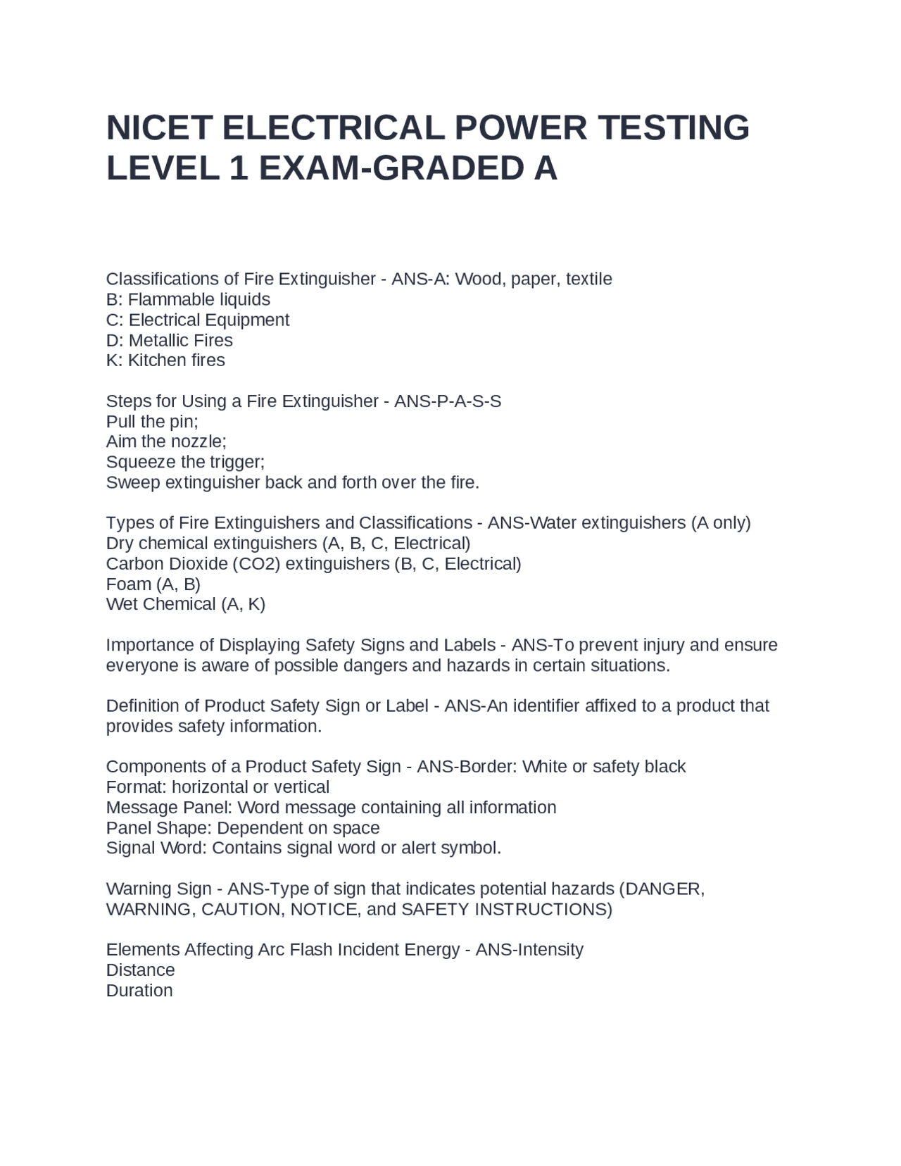 NICET Electrical Power Testing Level 1 Exam: Safety and Regulations Q&A ...