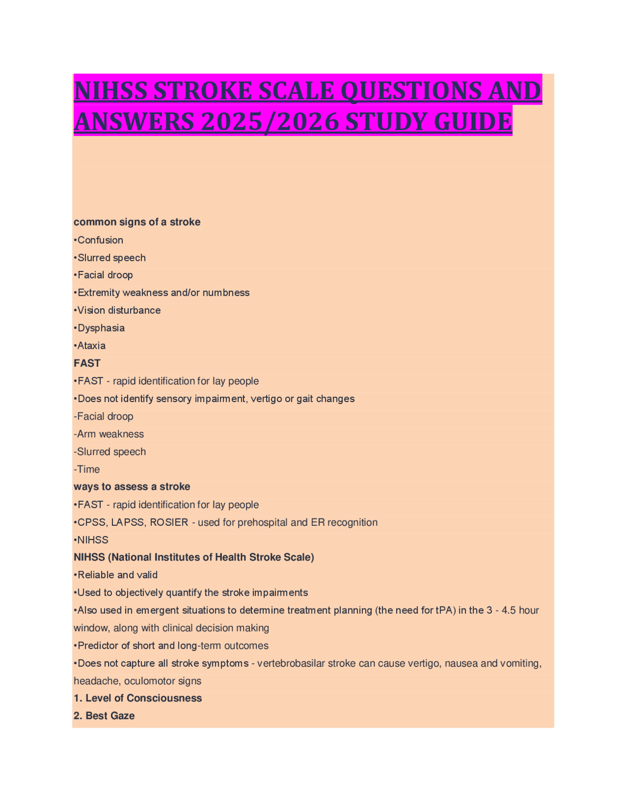 NIHSS Stroke Scale: Questions, Answers, and Clinical Application ...