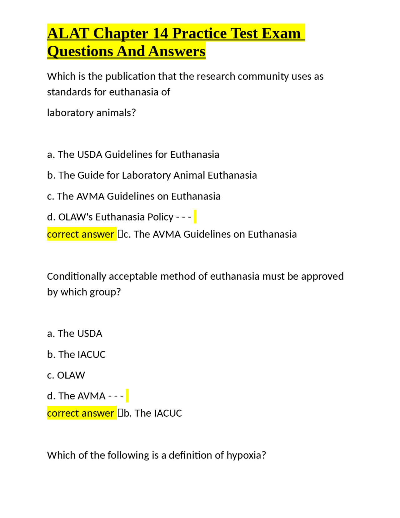 ALAT Chapter 14 Practice Test Exam Questions And Answers | Exams Animal ...