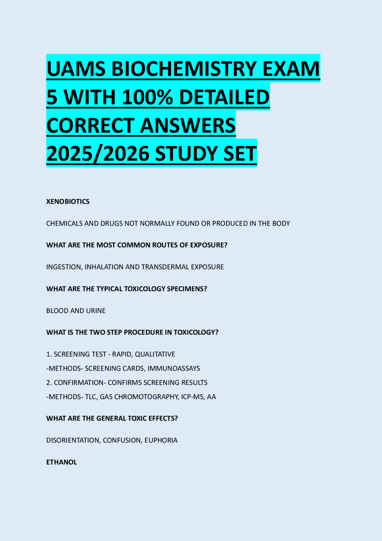 UAMS BIOCHEMISTRY EXAM 5 WITH 100% DETAILED CORRECT ANSWERS 2025/2026 ...