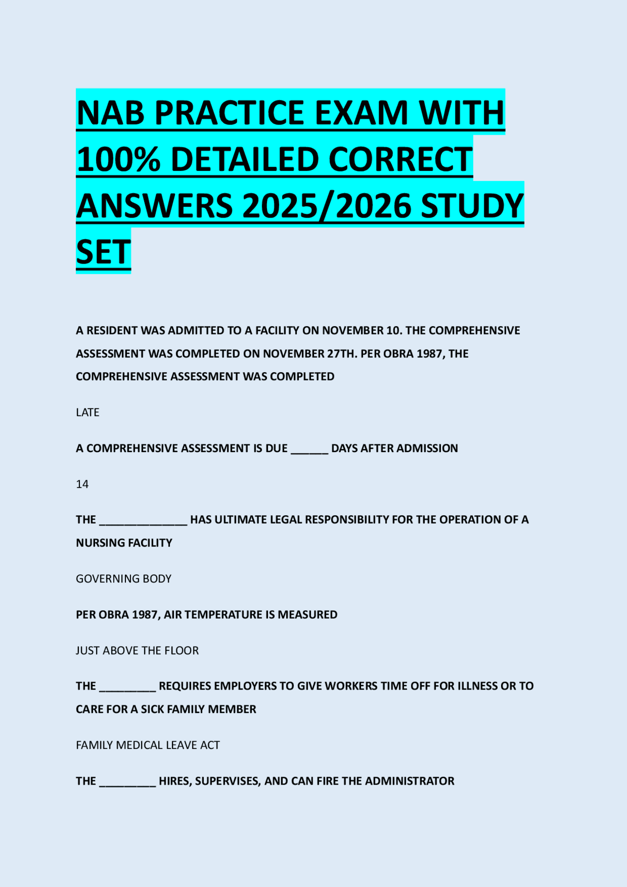 NAB PRACTICE EXAM WITH 100% DETAILED CORRECT ANSWERS 2025/2026 STUDY ...