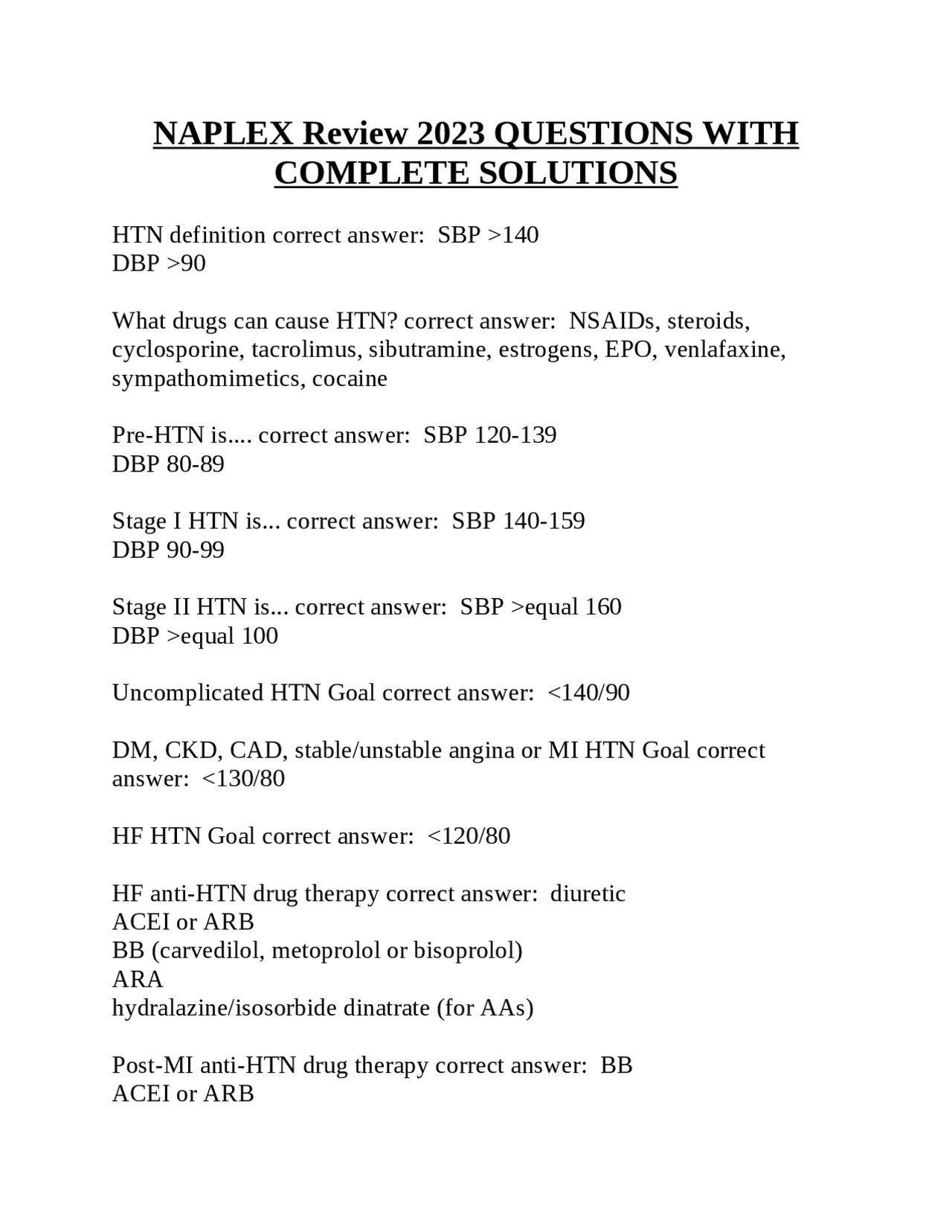NAPLEX Review 2023 QUESTIONS WITH COMPLETE SOLUTIONS | Exams Nursing ...