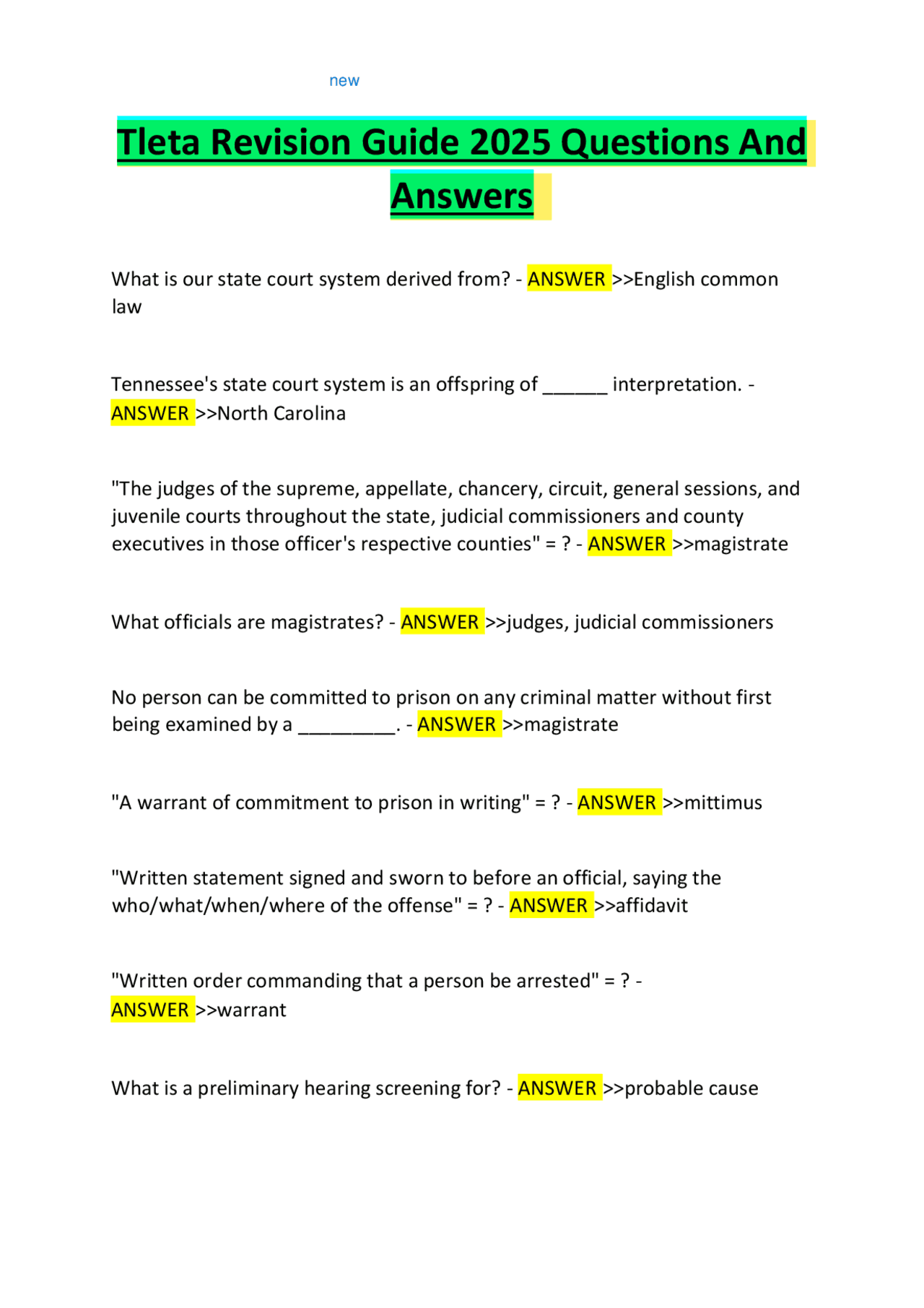 Tennessee State Court System: Questions and Answers | Exams Law | Docsity