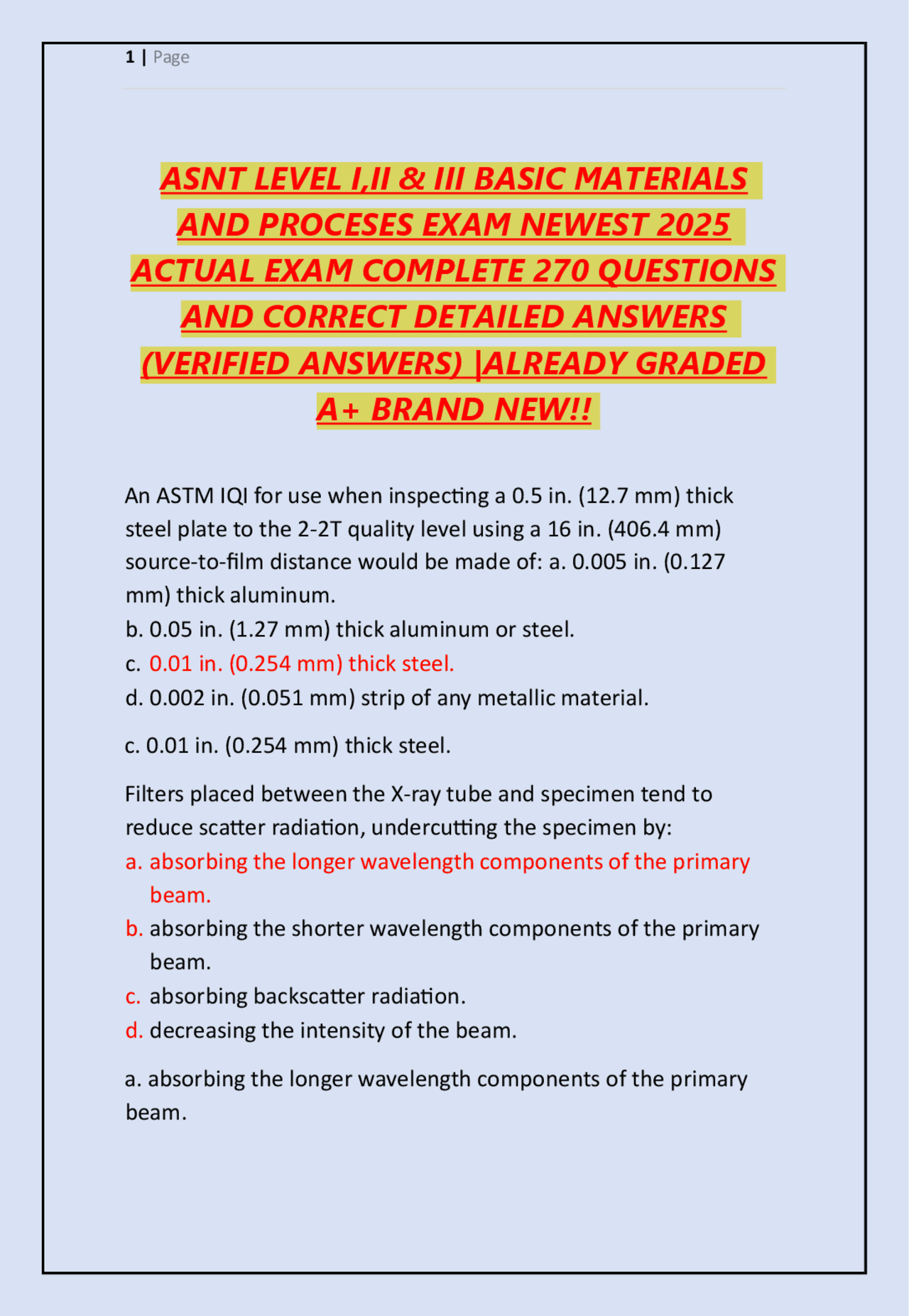 ASNT LEVEL I,II & III BASIC MATERIALS AND PROCESES EXAM NEWEST 2025 ...