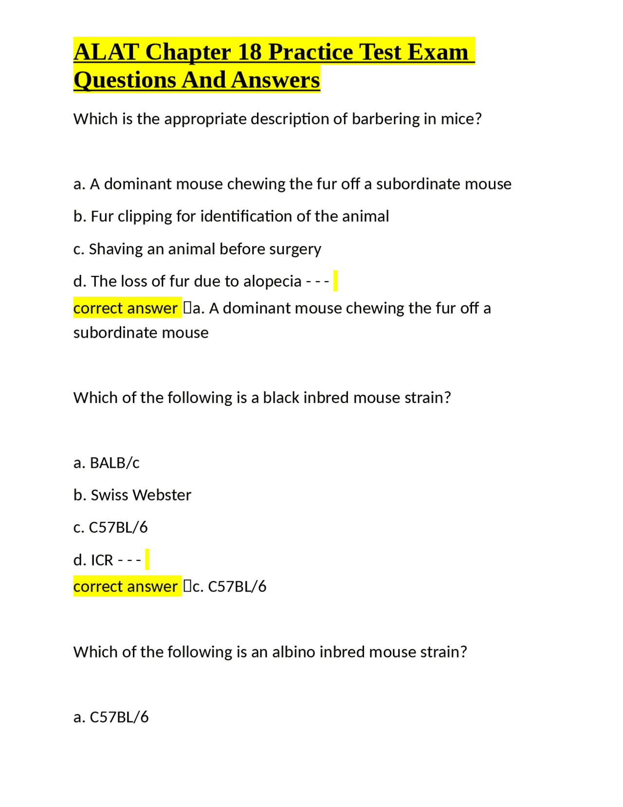 ALAT Chapter 18 Practice Test Exam Questions And Answers | Exams Animal ...