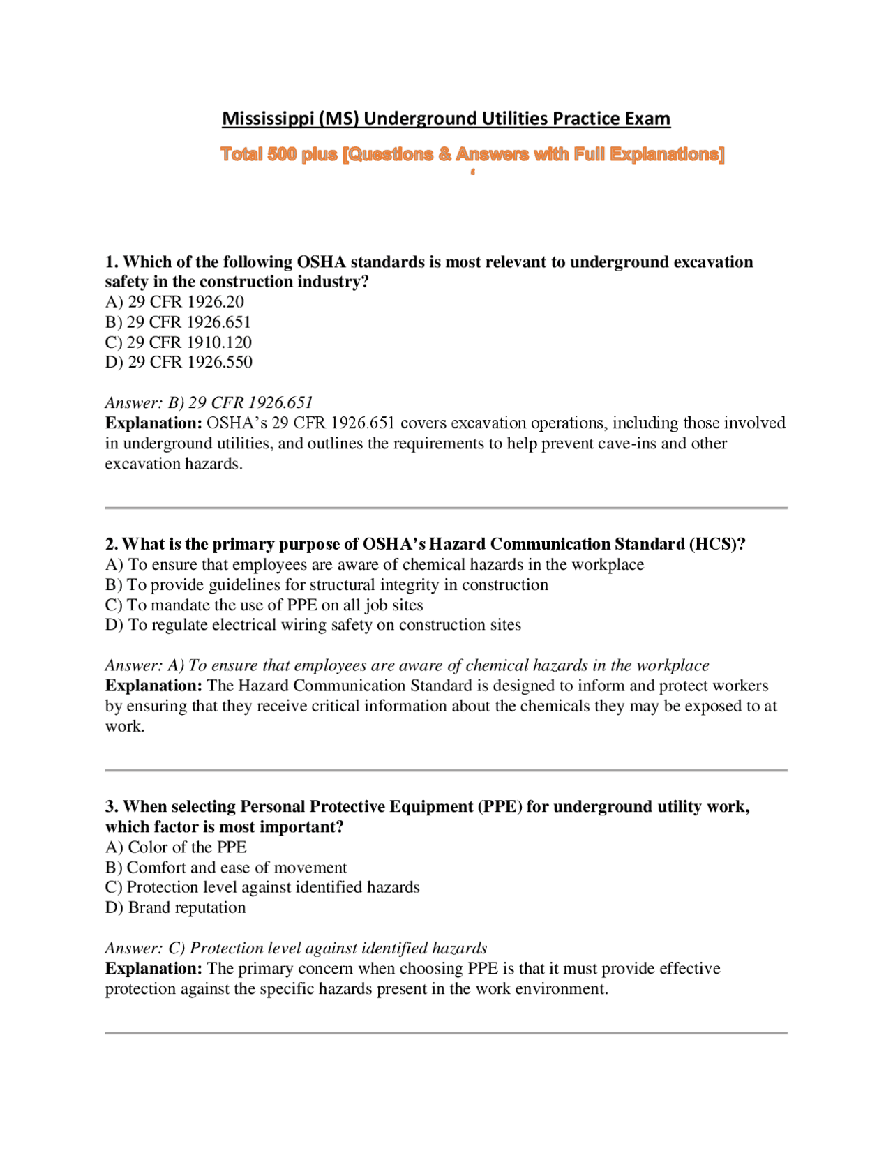 Mississippi (MS) Underground Utilities Practice Exam | Exams Technology ...