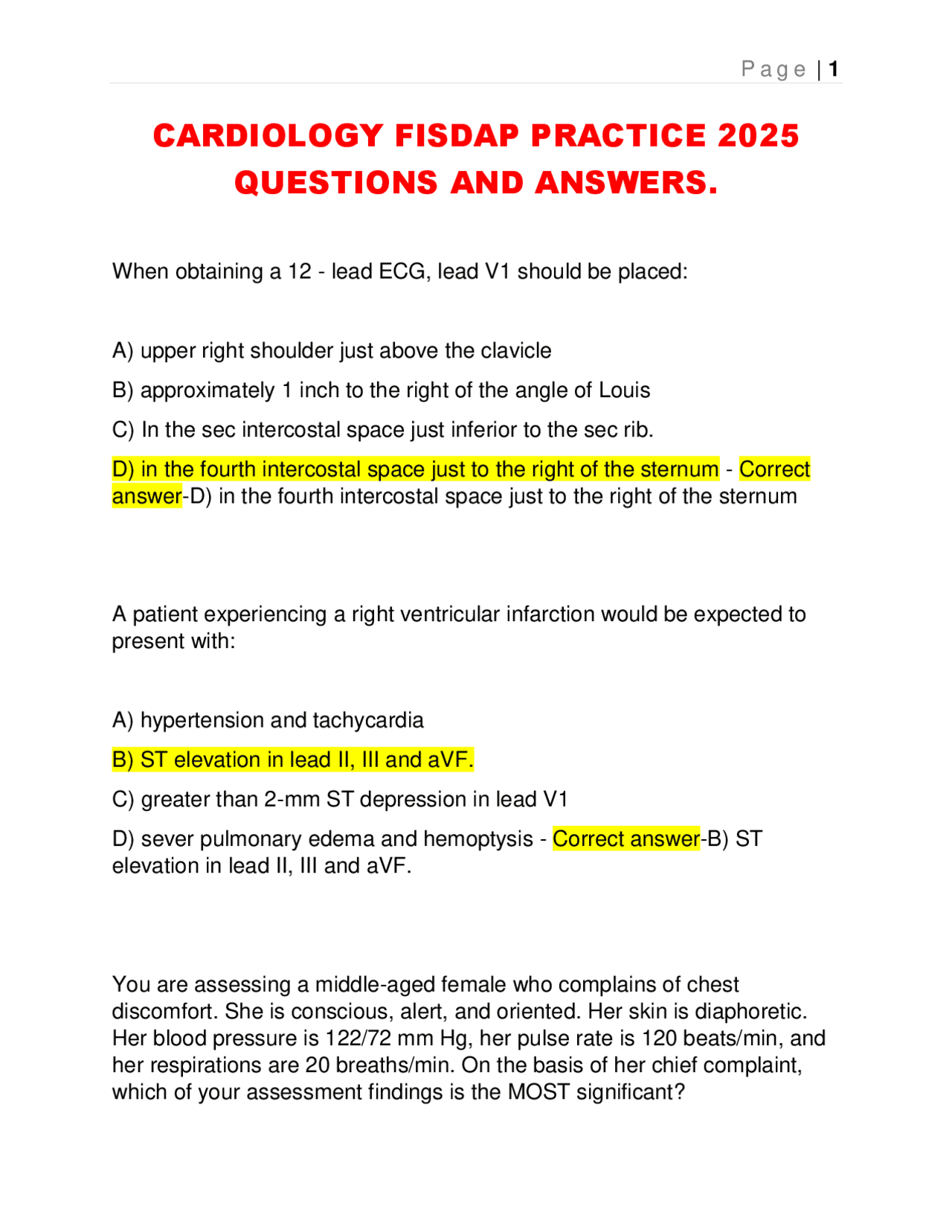 Cardiology Multiple Choice Questions and Answers | Exams Cardiology ...