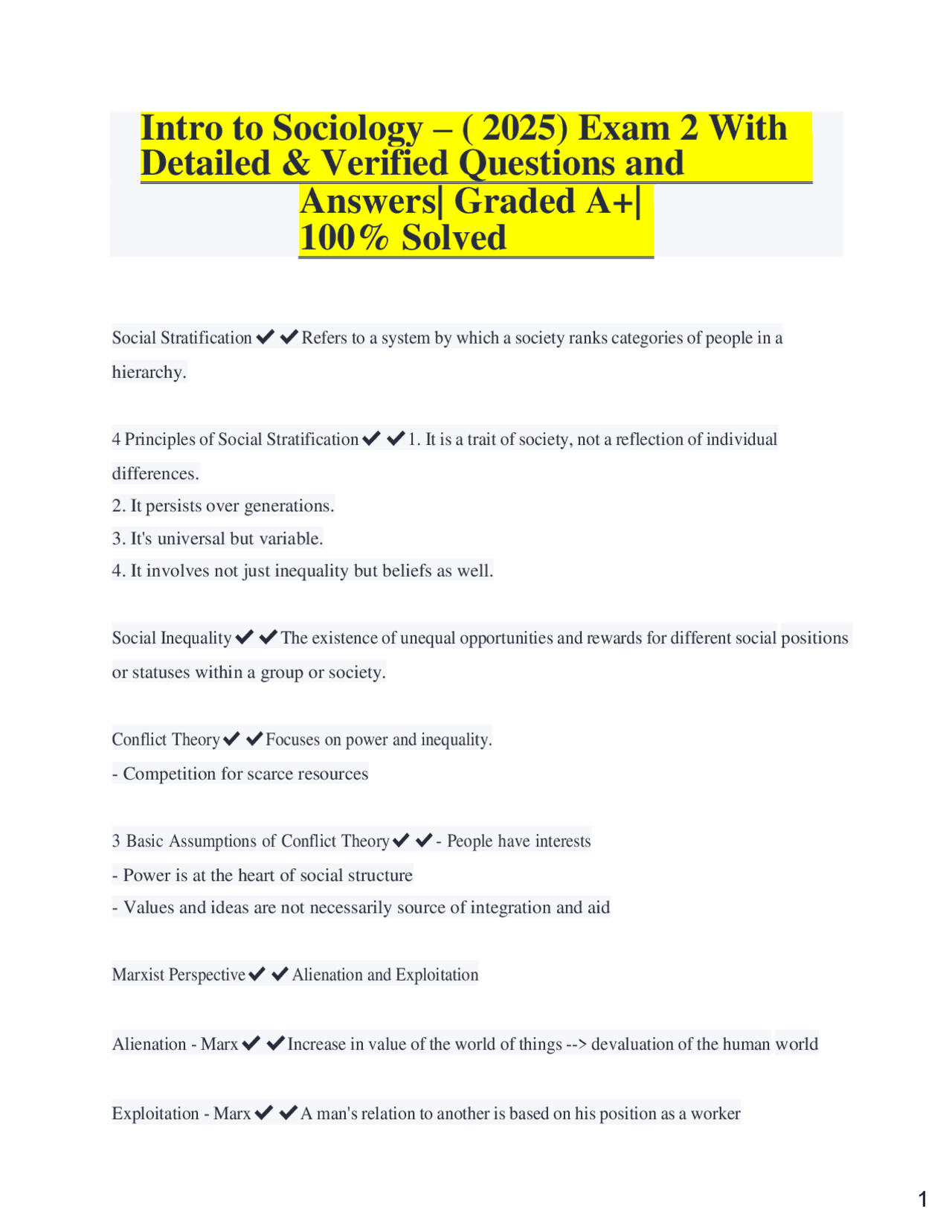 Intro to Sociology – ( 2025) Exam 2 With Detailed & Verified Questions ...