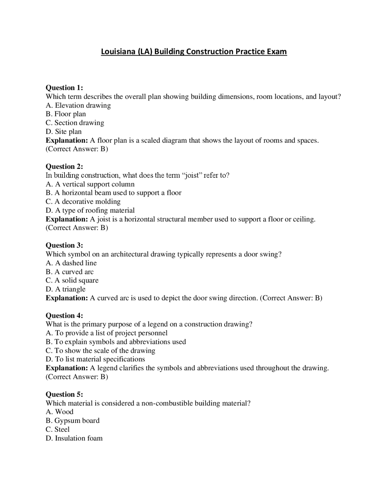 Louisiana (LA) Building Construction Practice Exam | Exams Technology ...