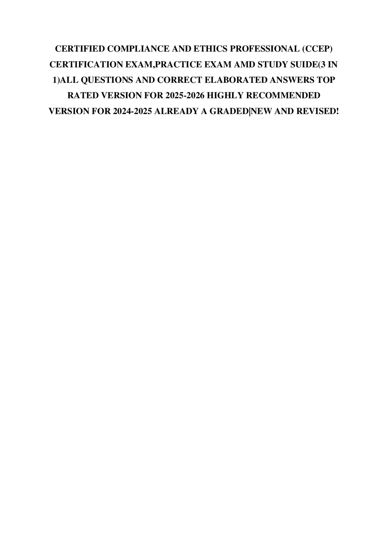 CERTIFIED COMPLIANCE AND ETHICS PROFESSIONAL (CCEP) CERTIFICATION EXAM ...