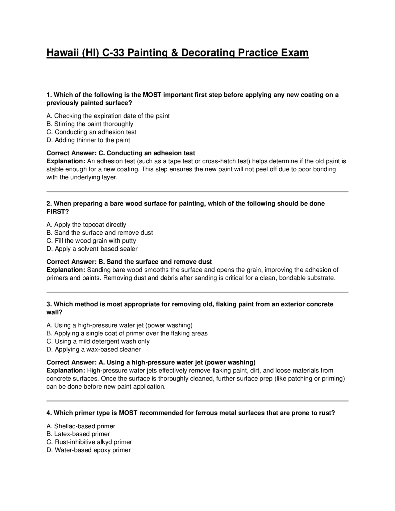 Hawaii (HI) C‑33 Painting & Decorating Practice Exam | Exams Technology ...