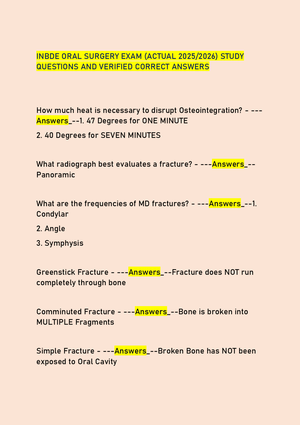 INBDE ORAL SURGERY EXAM (ACTUAL 2025/2026) STUDY QUESTIONS AND VERIFIED ...