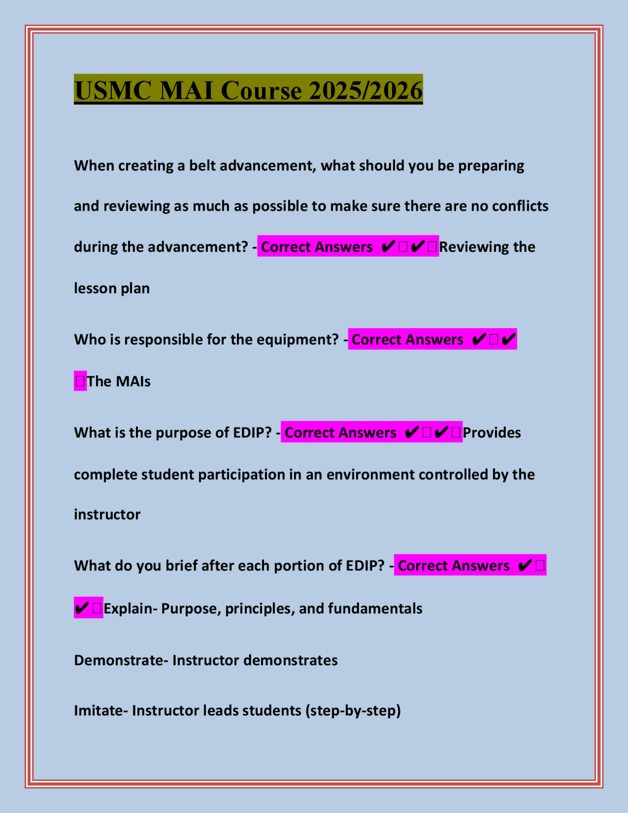 USMC MAI Course 2025/2026 Definitive Exam Guide: Questions, Answers ...