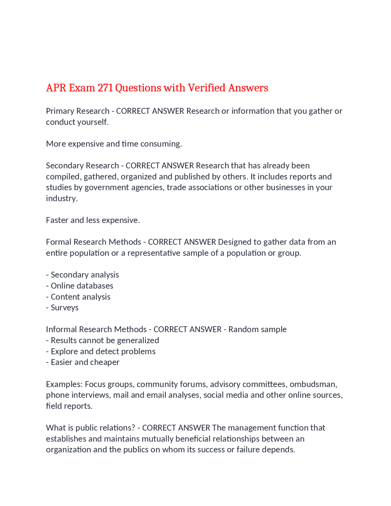 APR Exam 271 Questions with Verified Answers,100%CORRECT | Exams Public ...
