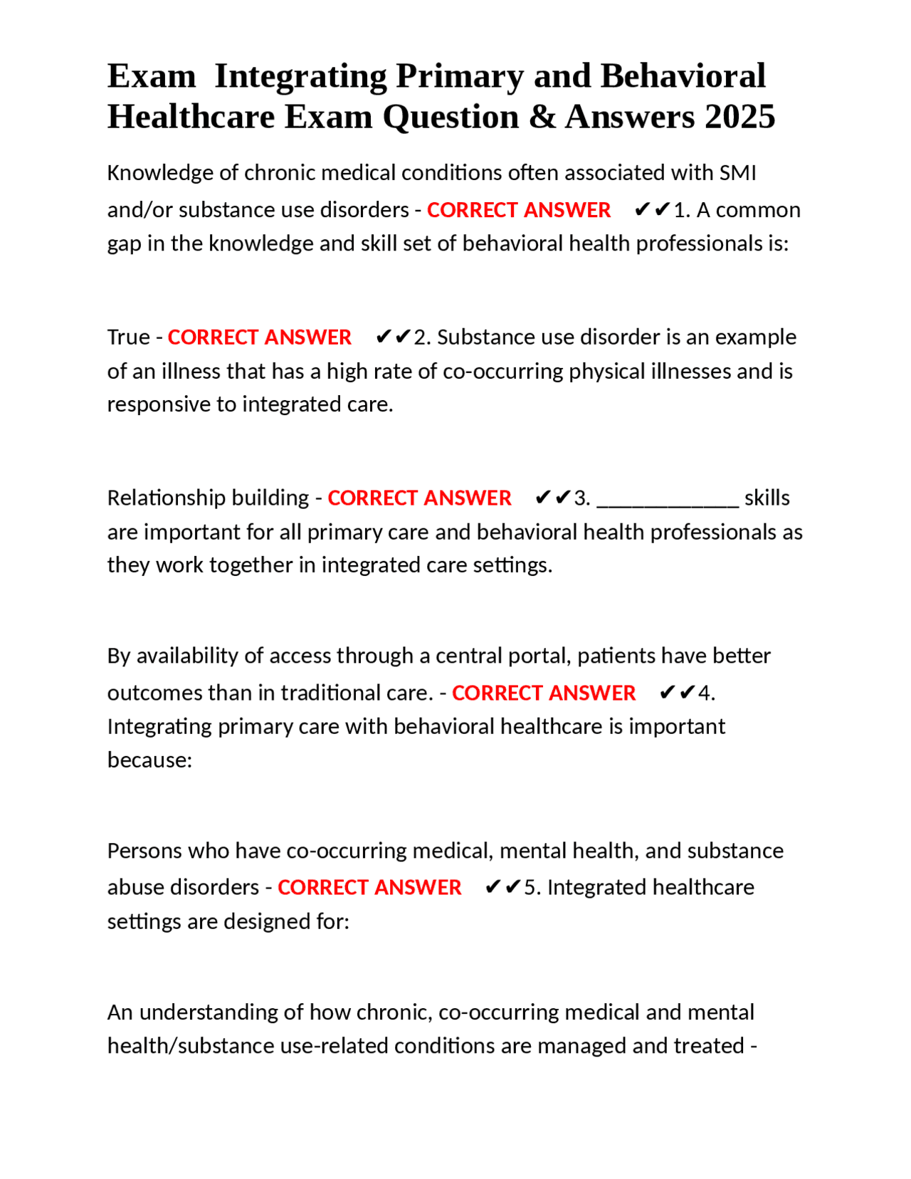 Exam Integrating Primary and Behavioral Healthcare Exam Question ...