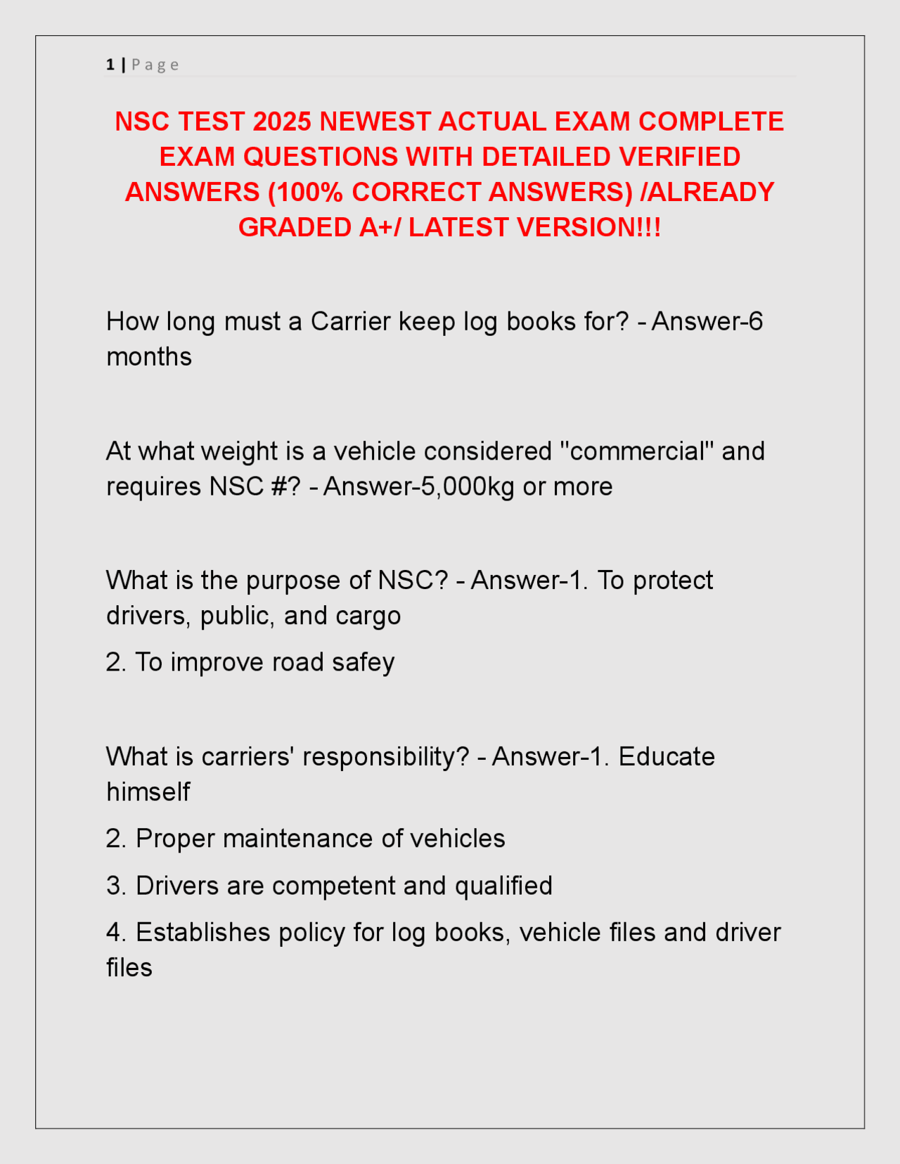 NSC TEST 2025 NEWEST ACTUAL EXAM COMPLETE EXAM QUESTIONS WITH DETAILED ...
