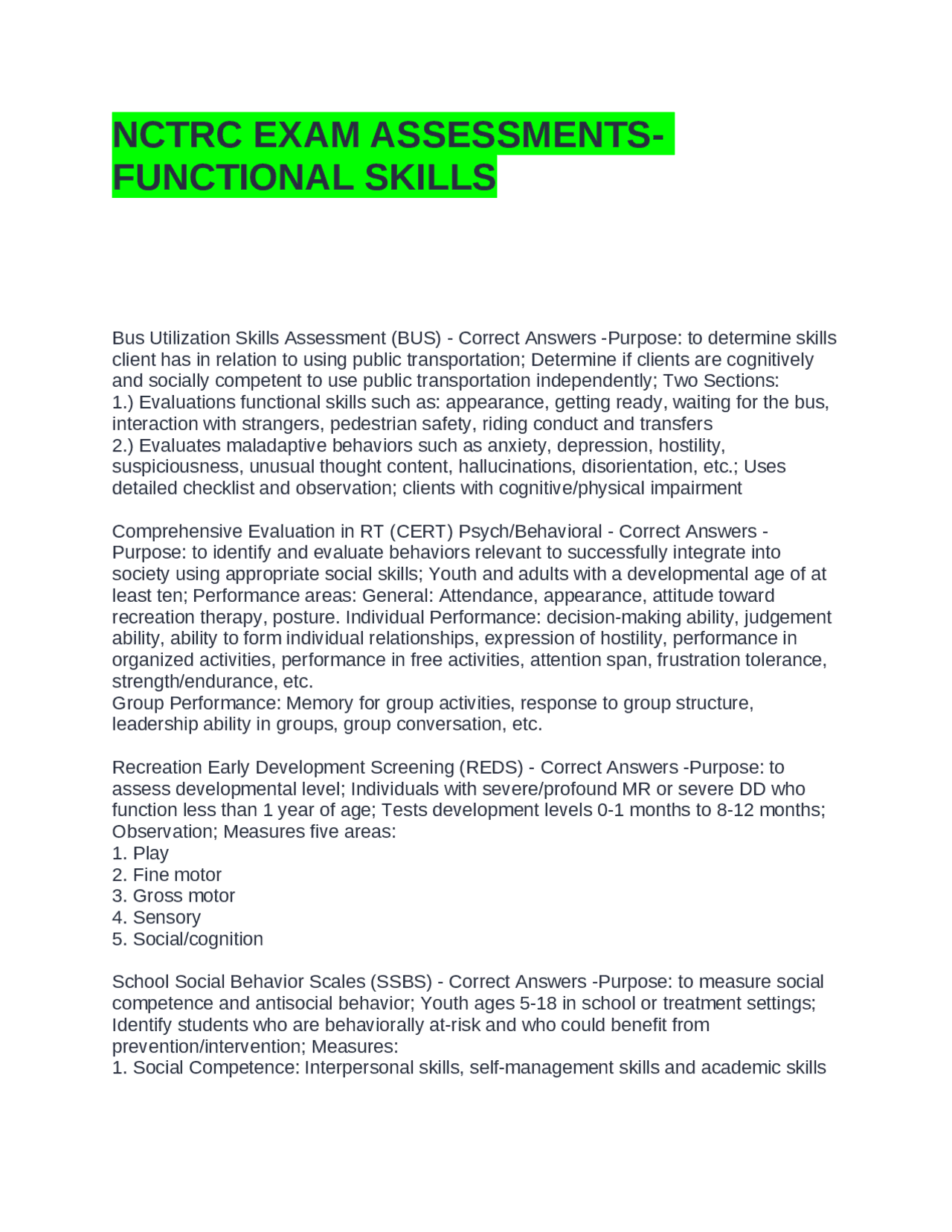 NCTRC EXAM ASSESSMENTS- FUNCTIONAL SKILLS QUESTIONS WITH 100% CORRECT ...