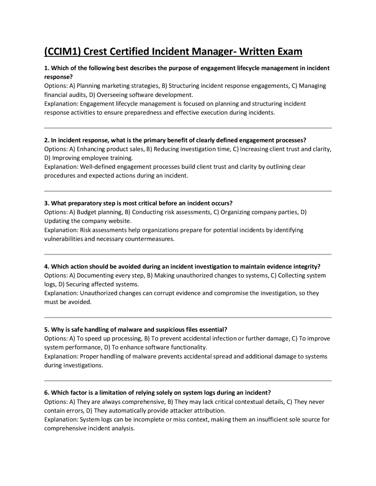 (CCIM1) Crest Certified Incident Manager- Written Exam | Exams ...
