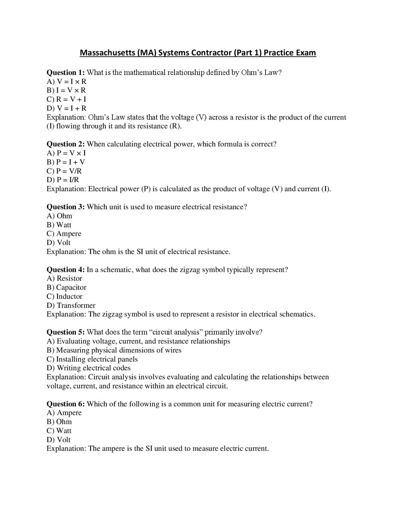 Massachusetts (MA) Systems Contractor (Part 1) Practice Exam | Exams ...