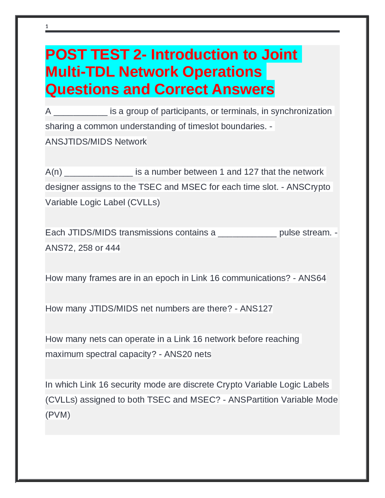 POST TEST 2- Introduction to Joint Multi-TDL Network Operations ...