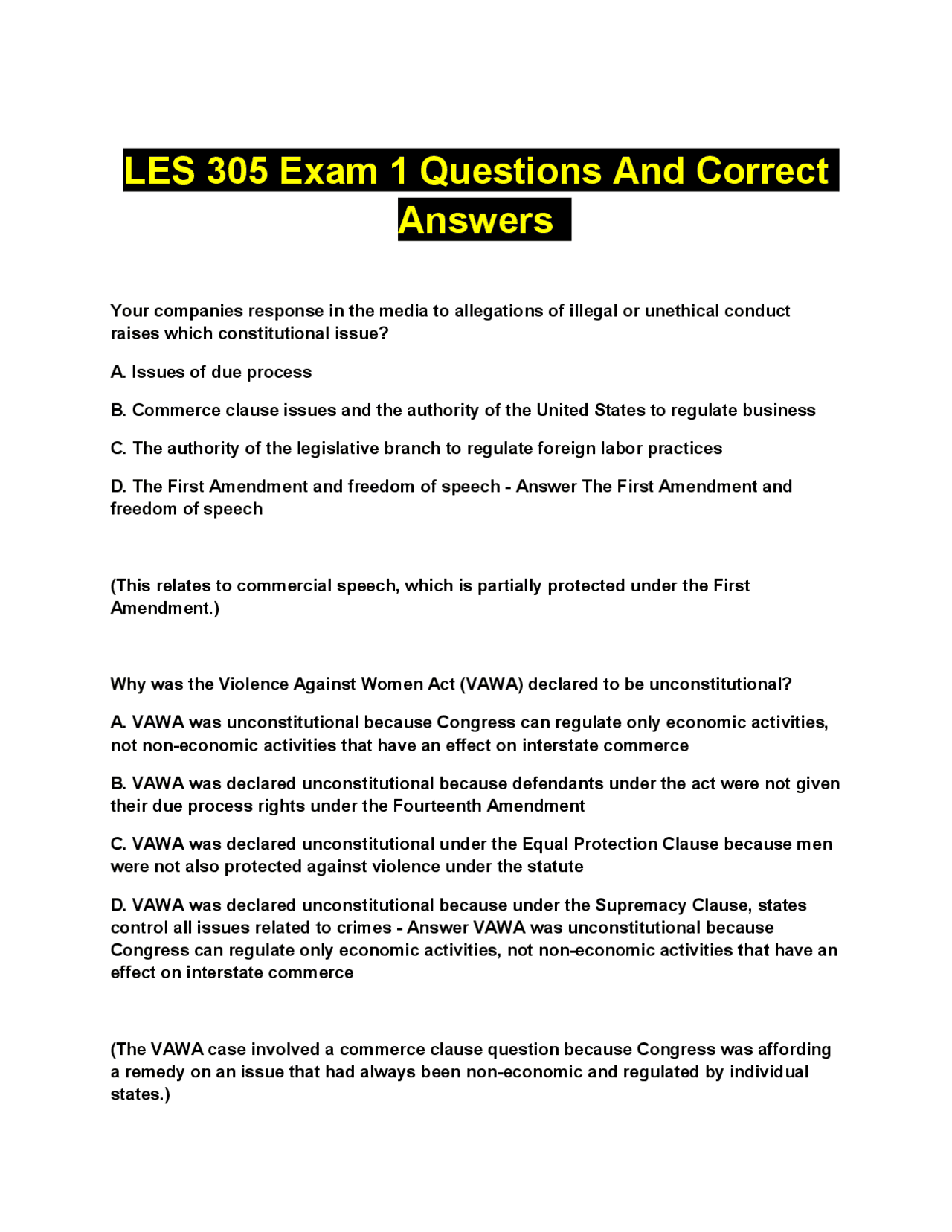LES 305 Exam 1 Questions And Correct Answers | Exams Advanced Education ...