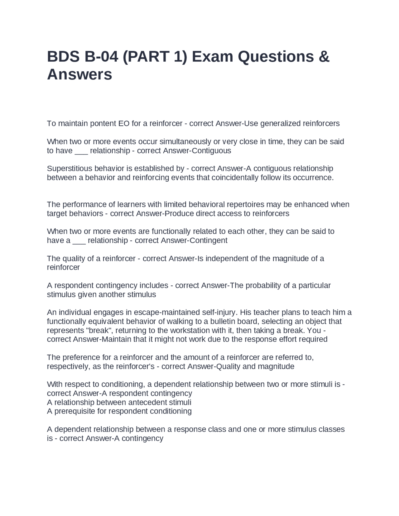 BDS B-04 (PART 1) Exam Questions & Answers | Exams Advanced Education ...