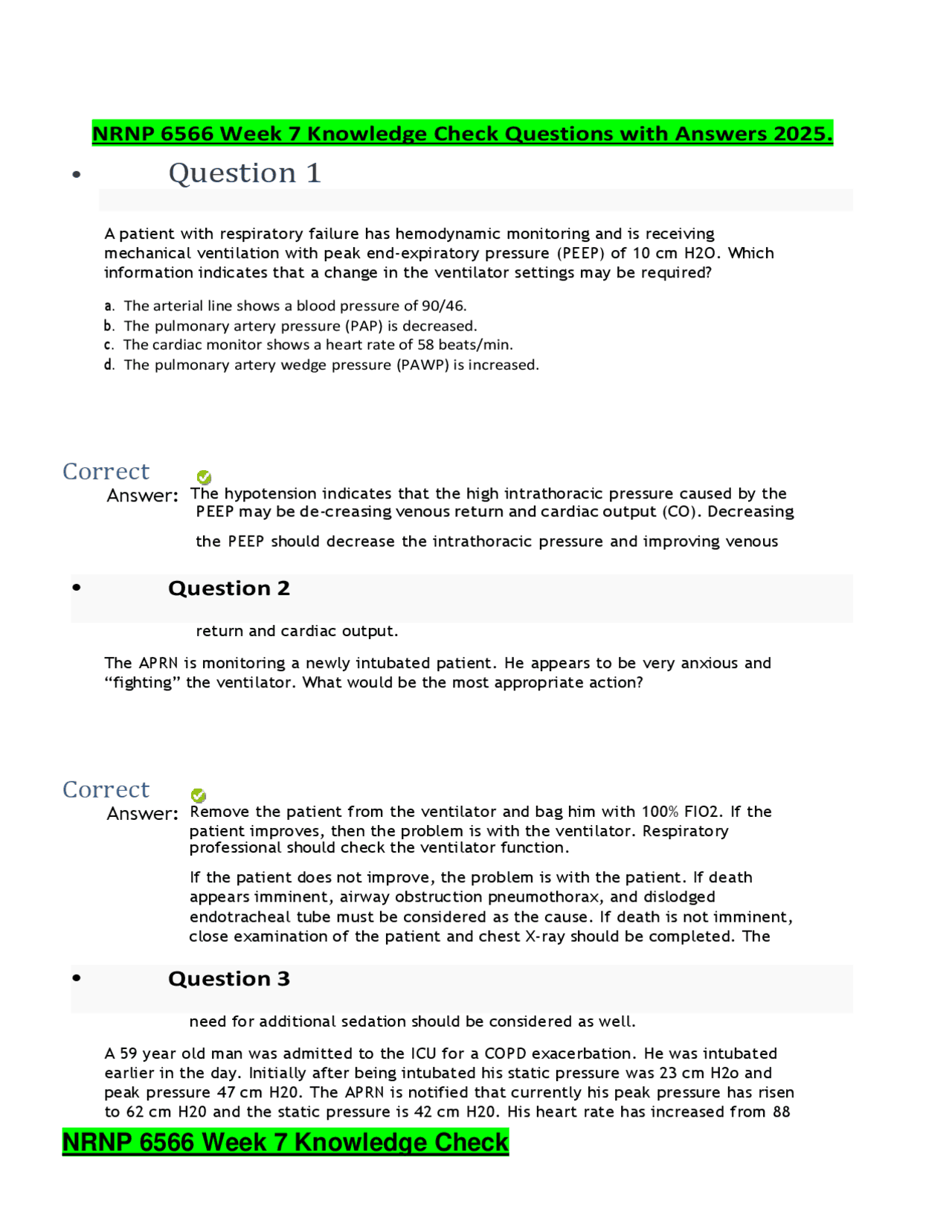 NRNP 6566 Week 7 Knowledge Check Questions with Answers 2025. | Exams ...