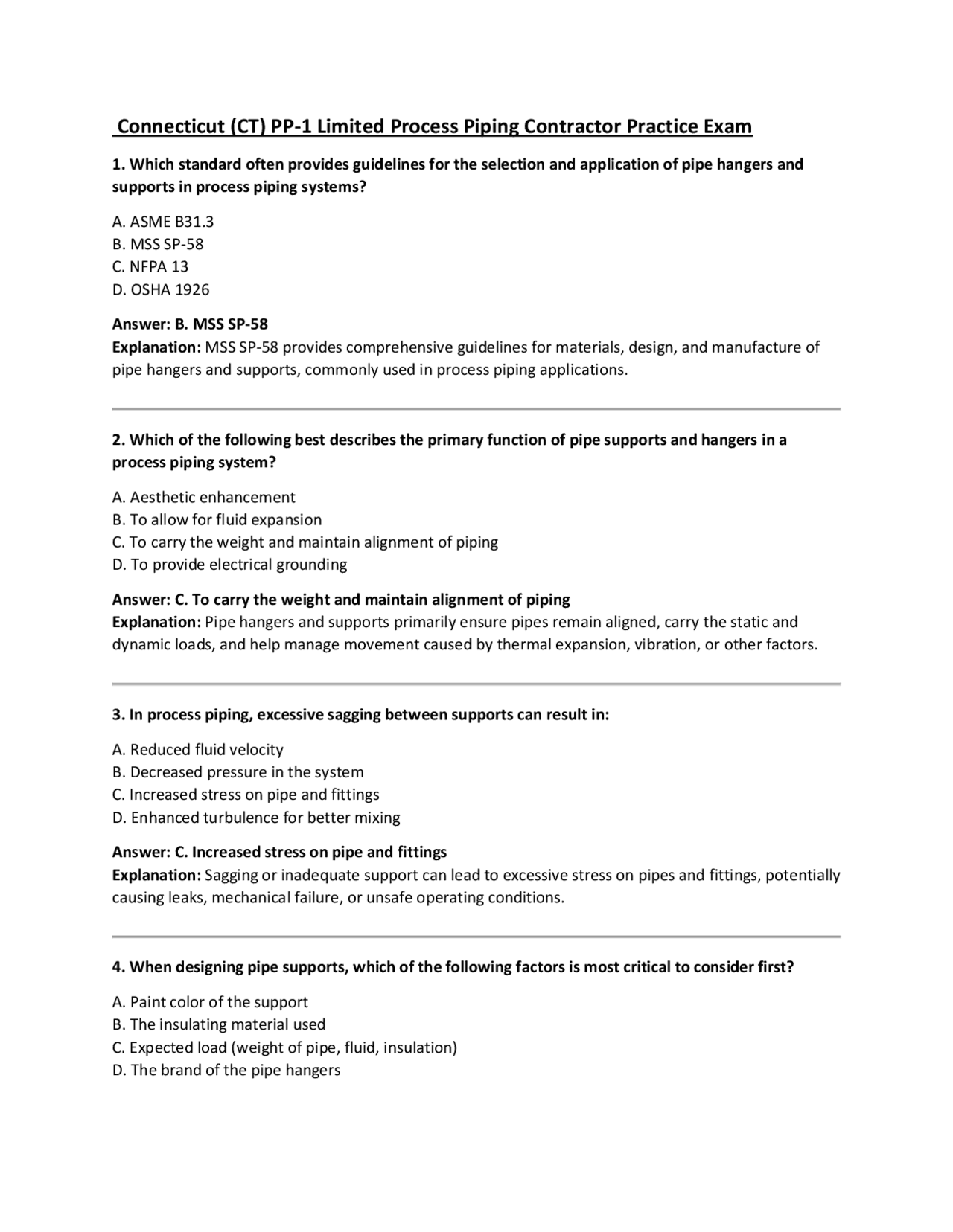 Connecticut (CT) PP‑1 Limited Process Piping Contractor Practice Exam ...