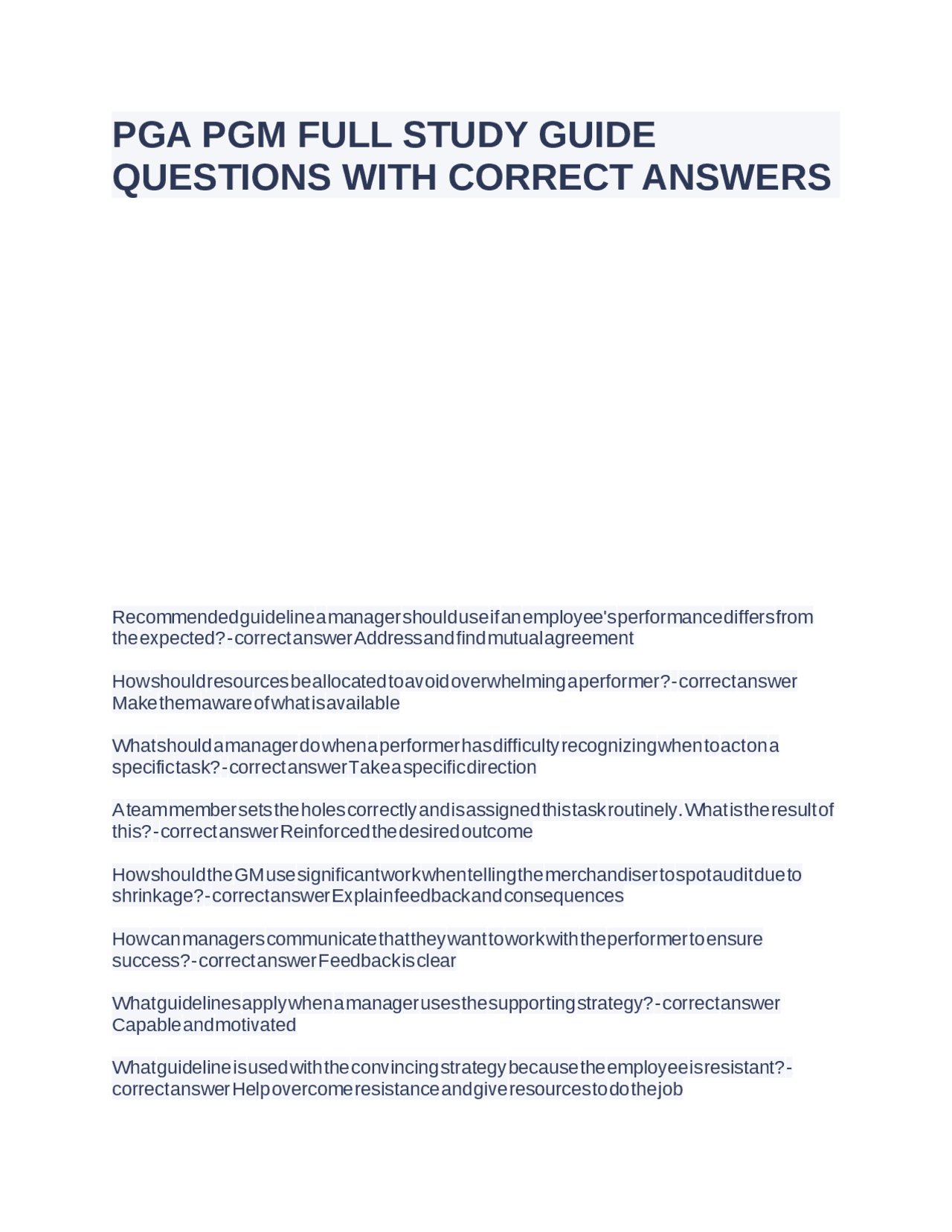 PGA PGM FULL STUDY GUIDE QUESTIONS WITH CORRECT ANSWERS. | Exams ...