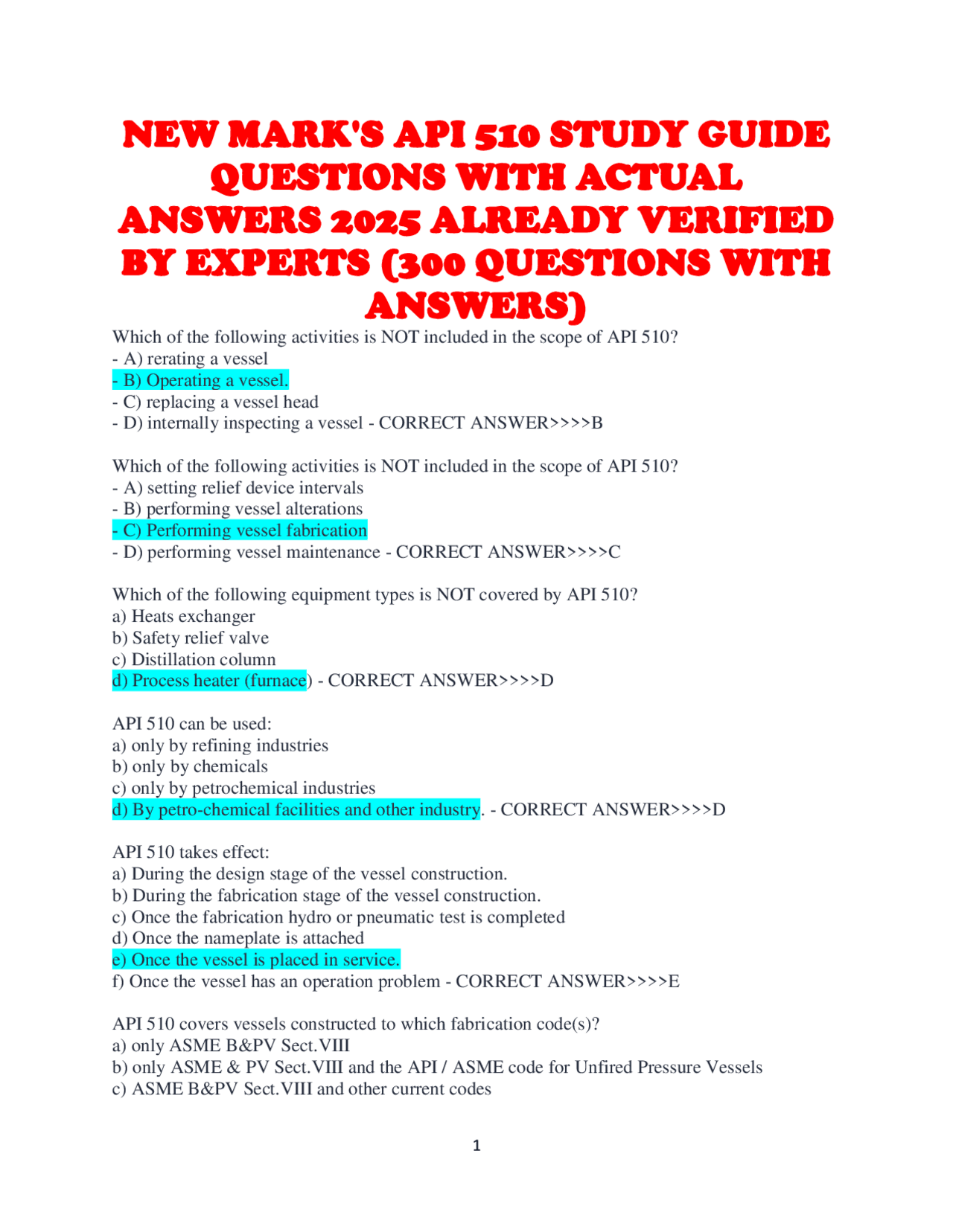 NEW MARK'S API 510 STUDY GUIDE QUESTIONS WITH ACTUAL ANSWERS 2025 ALREADY VERIFIED BY EXPE ...