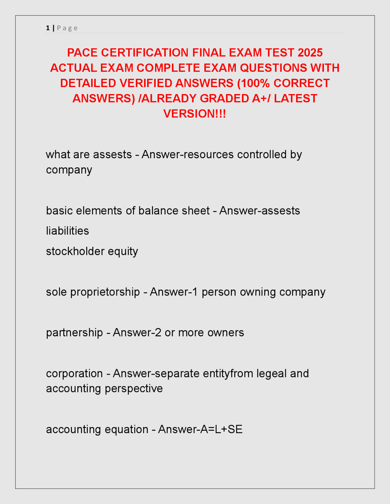 PACE CERTIFICATION FINAL EXAM TEST 2025 ACTUAL EXAM COMPLETE EXAM ...