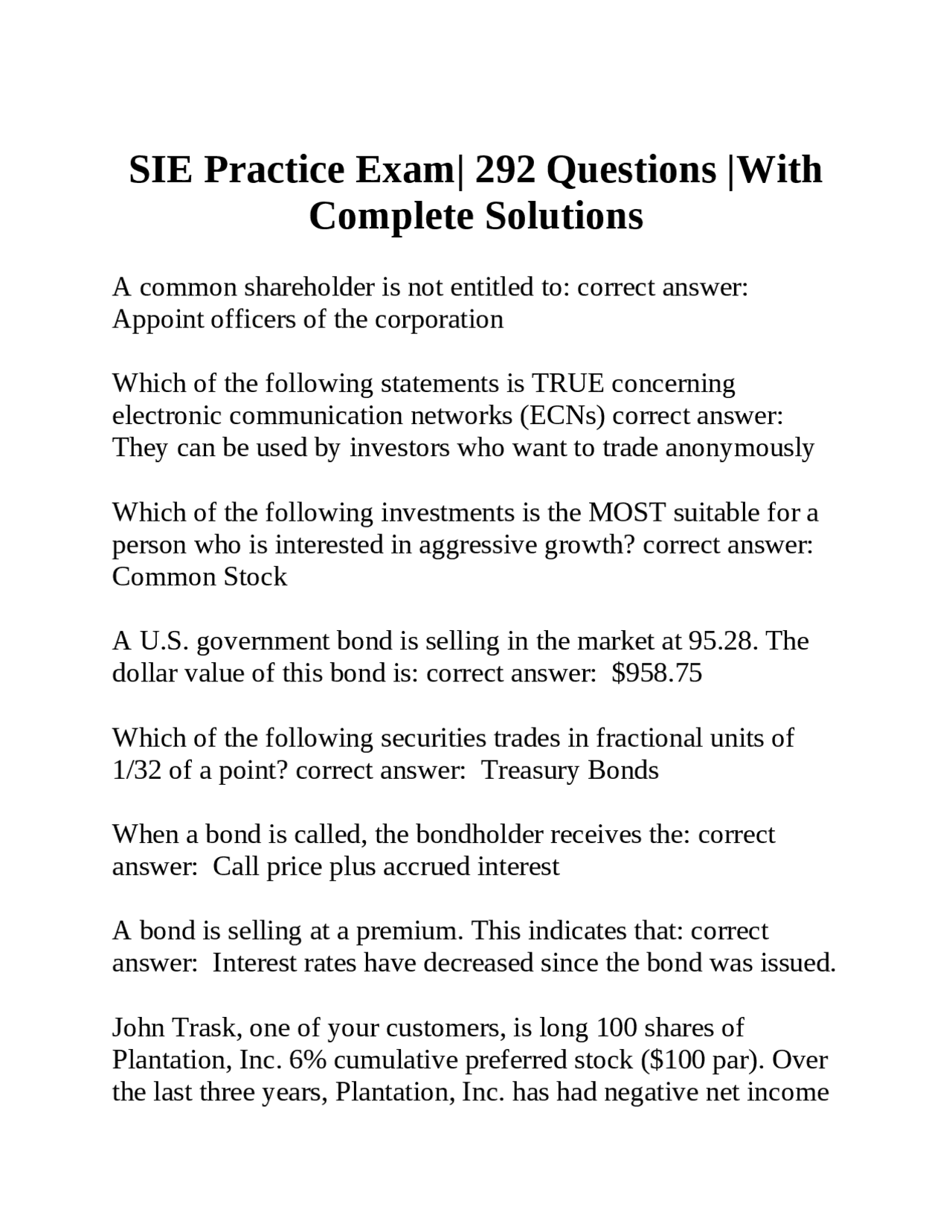 SIE Practice Exam: Comprehensive Questions and Answers for Securities ...