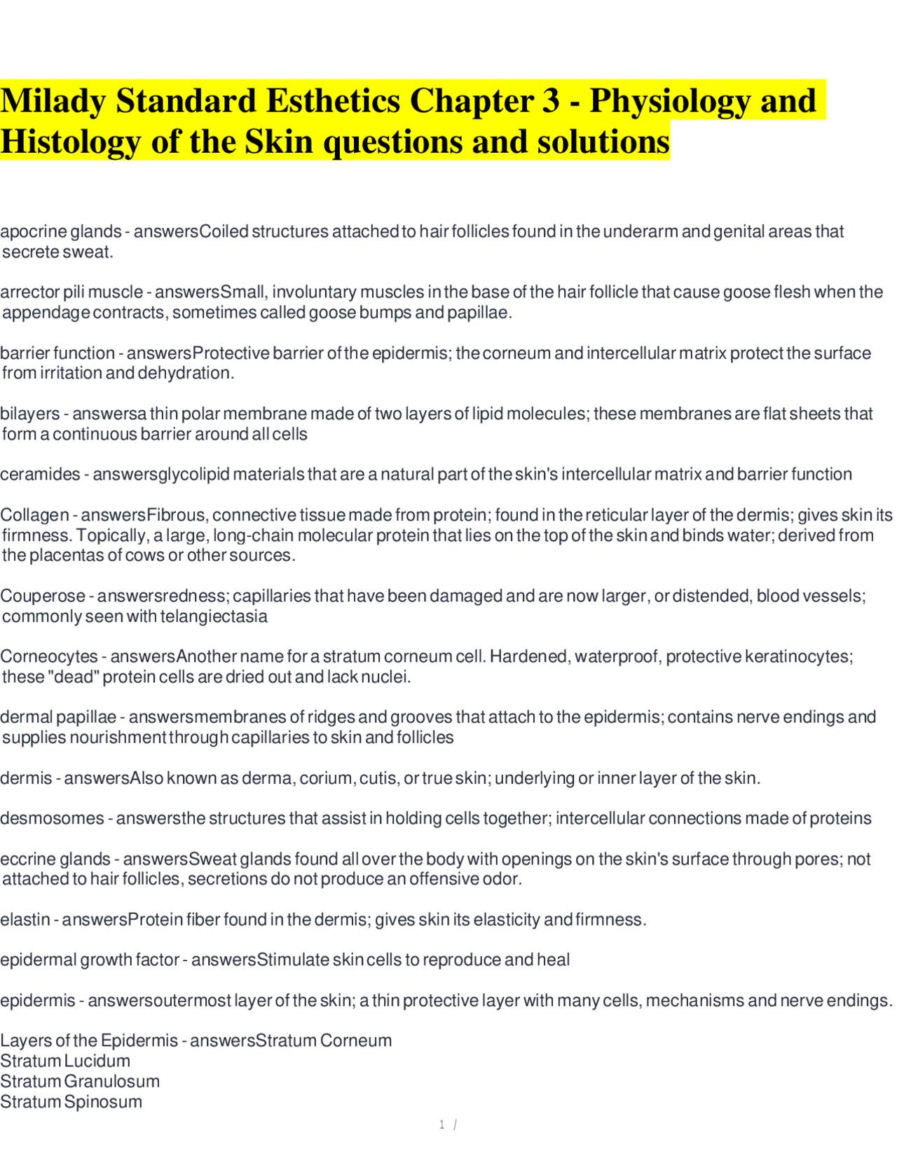 Milady Standard Esthetics Chapter 3 - Physiology and Histology of the ...