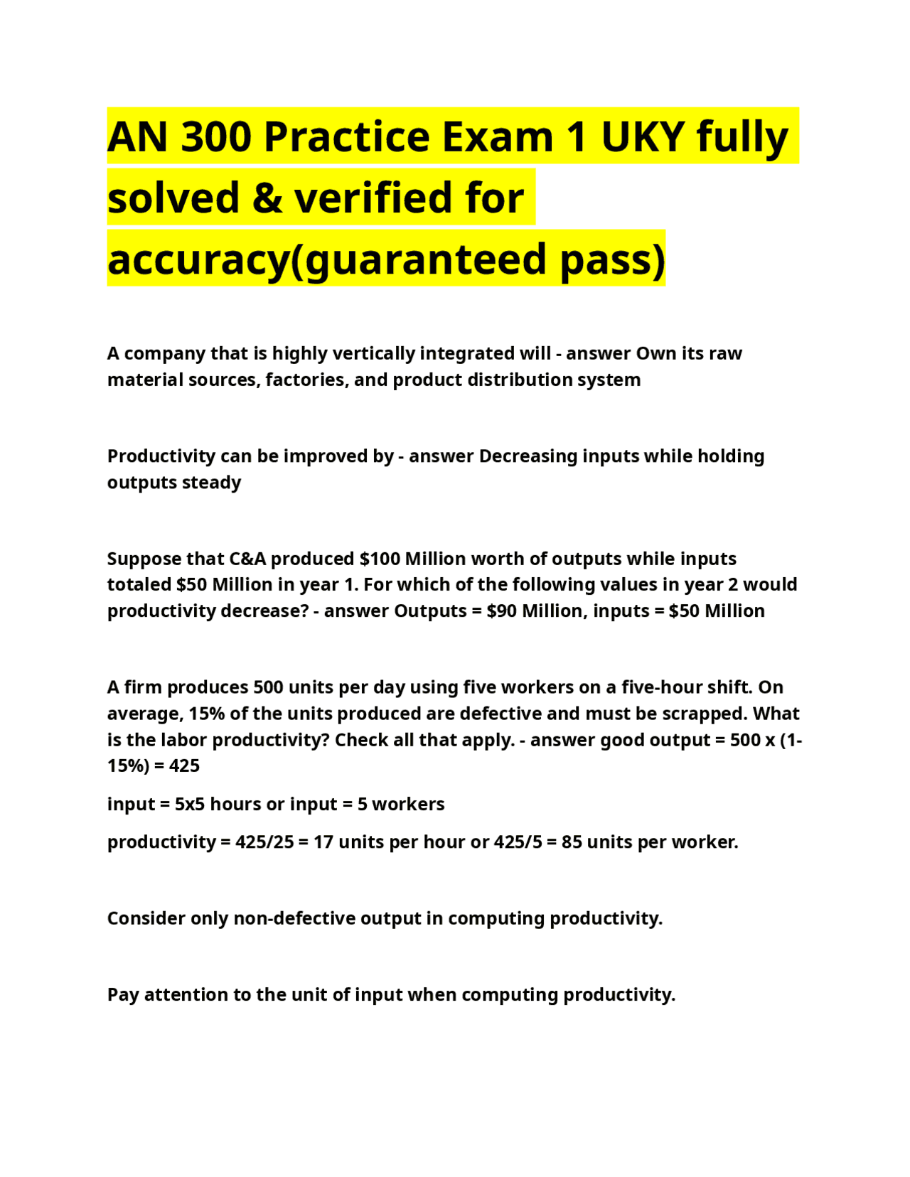 AN 300 Practice Exam 1 UKY fully solved & verified for accuracy ...