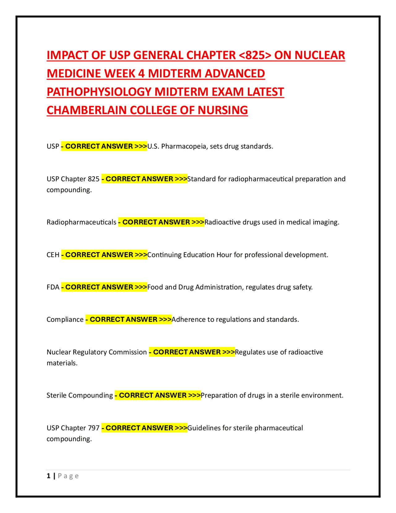 IMPACT OF USP GENERAL CHAPTER ON NUCLEAR MEDICINE WEEK 4 MIDTERM ...