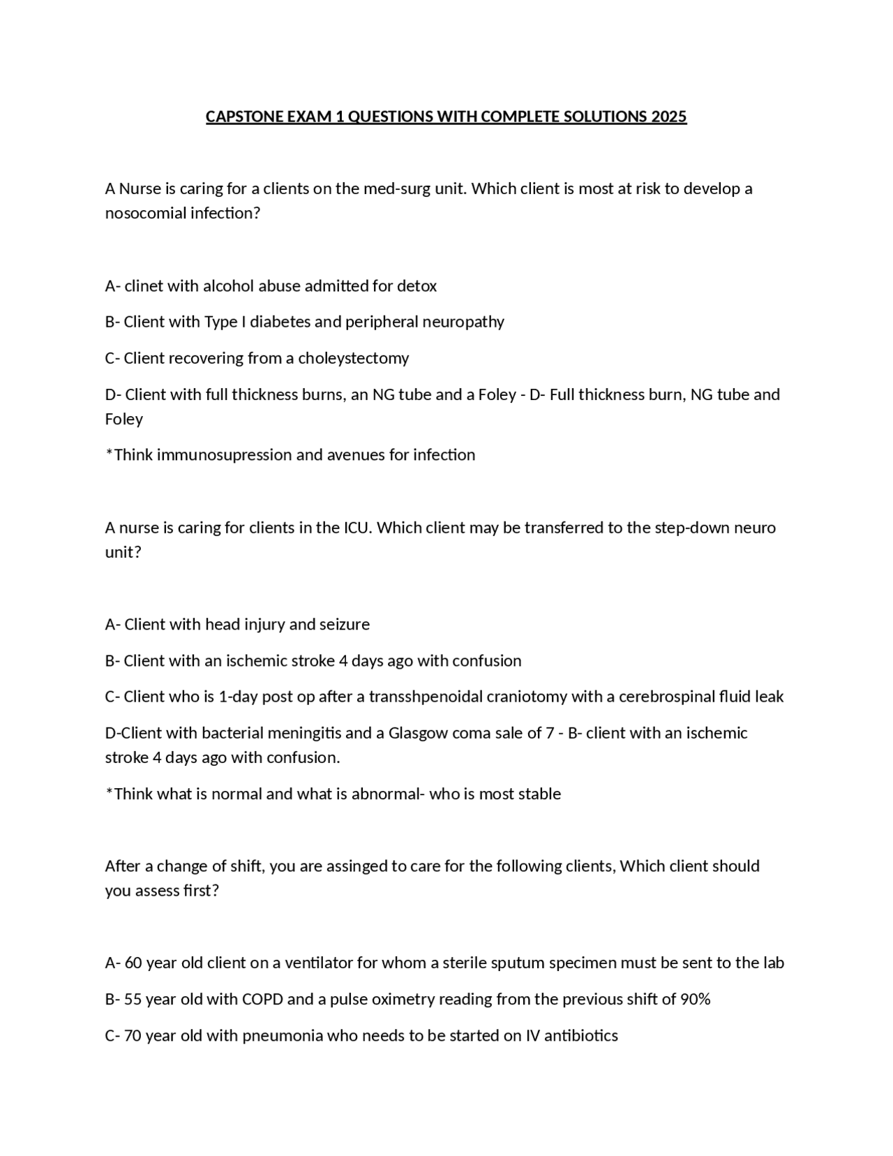 CAPSTONE EXAM 1 QUESTIONS WITH COMPLETE SOLUTIONS 2025 | Exams Advanced ...