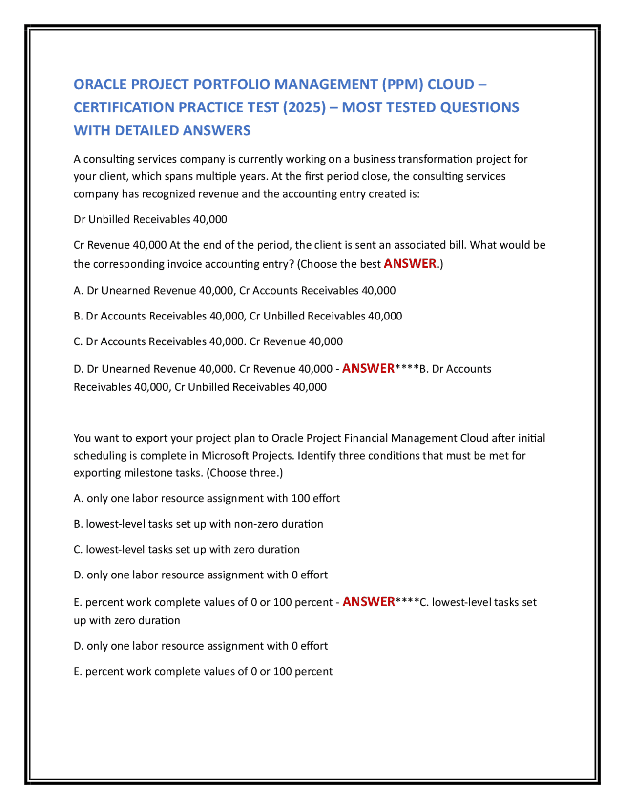 ORACLE PROJECT PORTFOLIO MANAGEMENT (PPM) CLOUD – CERTIFICATION ...