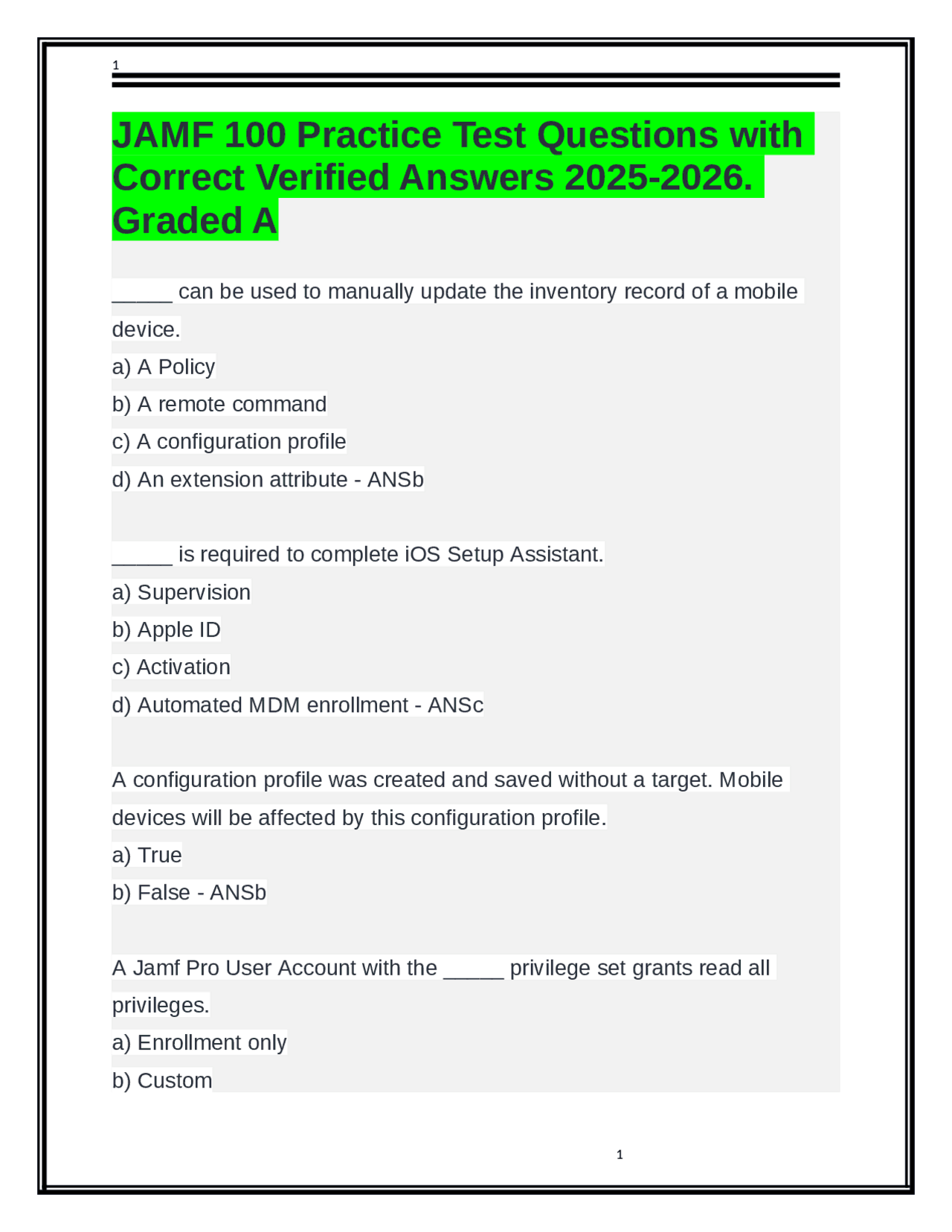 JAMF 100 Practice Test Questions with Correct Verified Answers 2025 ...