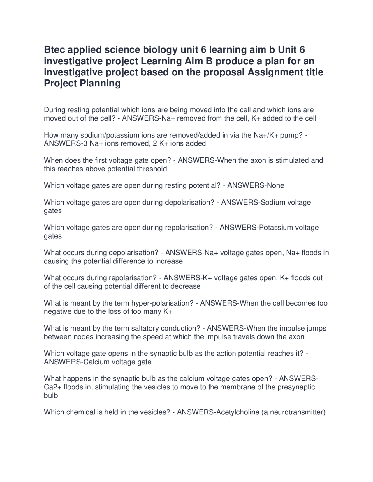 Btec applied science biology unit 6 learning aim b Unit 6 investigative ...