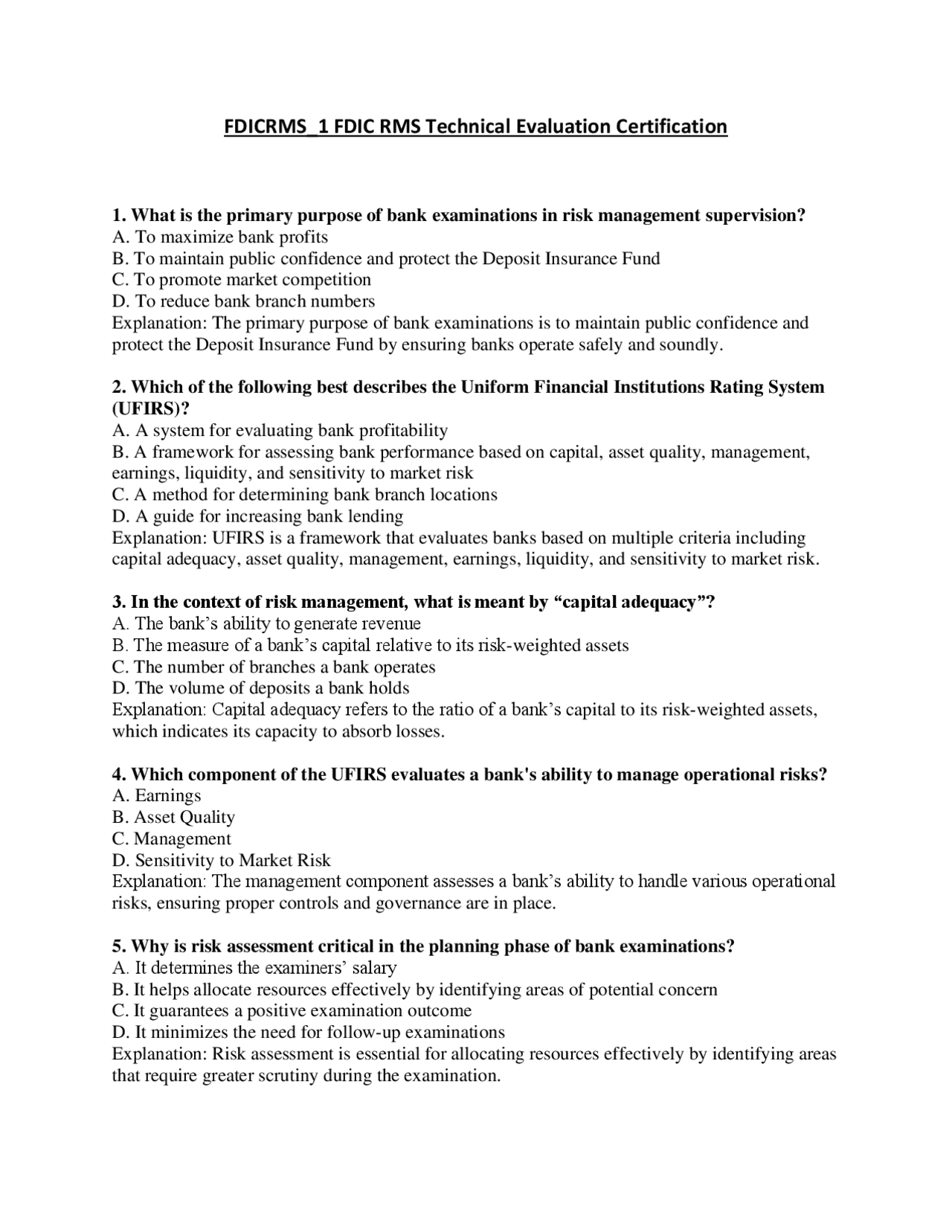 FDICRMS_1 FDIC RMS Technical Evaluation Certification | Exams ...
