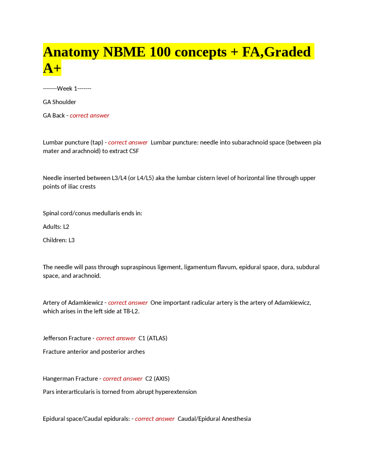Anatomy Exercises: NBME 100 Concepts and First Aid Review | Exams ...