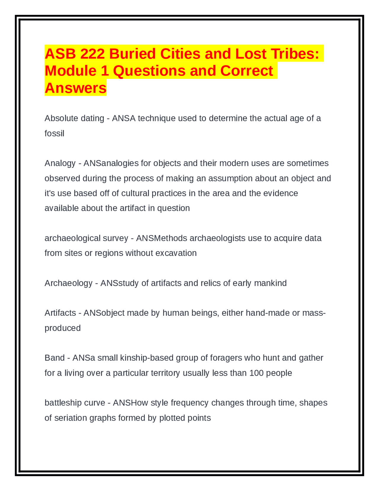 ASB 222 Buried Cities and Lost Tribes: Module 1 Questions and Answers ...
