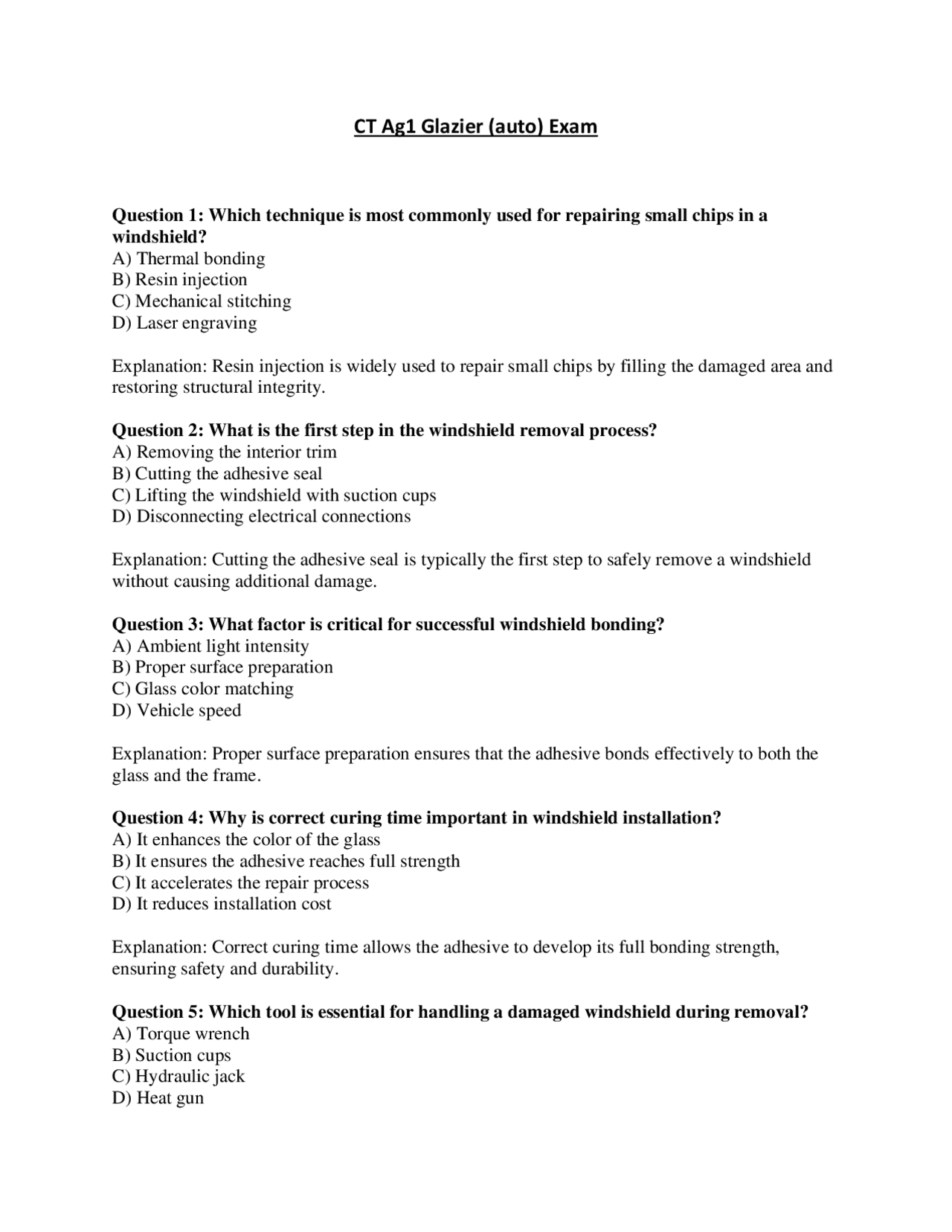 CT Ag1 Glazier (auto) Exam | Exams Technology | Docsity