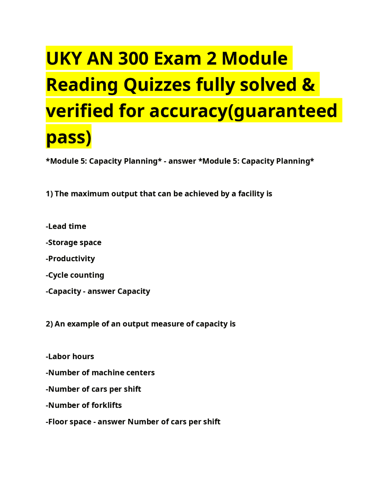 UKY AN 300 Exam 2 Module Reading Quizzes fully solved & verified for ...