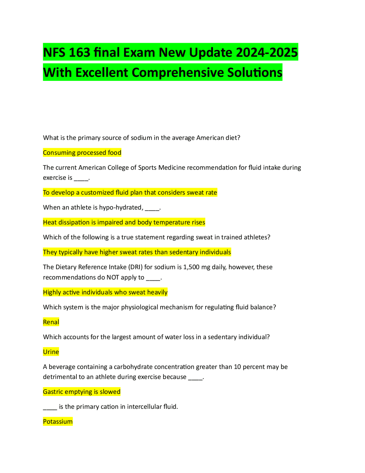 NFS 163 final Exam New Update 2024-2025 With Excellent Comprehensive Solutions | Exams Health ...