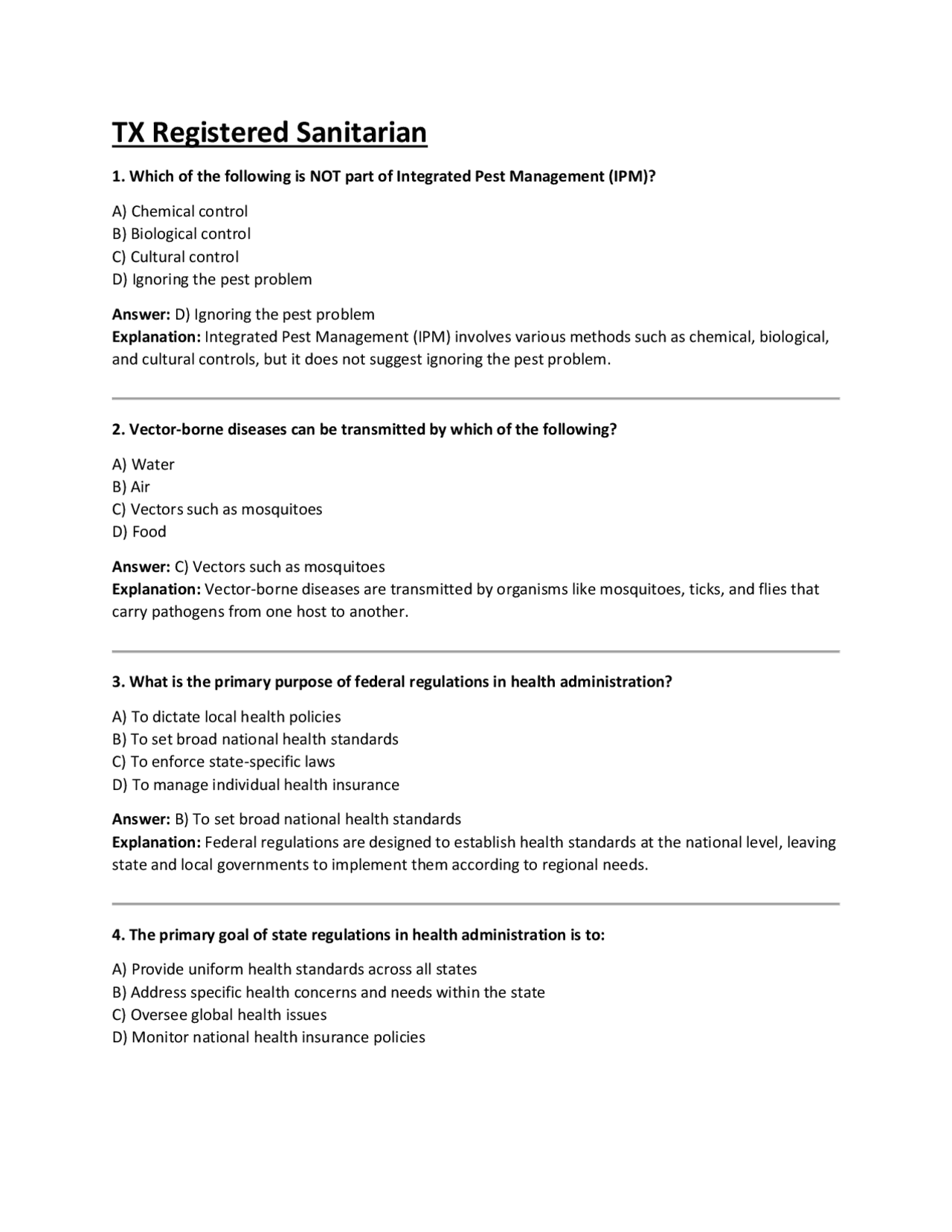 TX Registered Sanitarian | Exams Technology | Docsity
