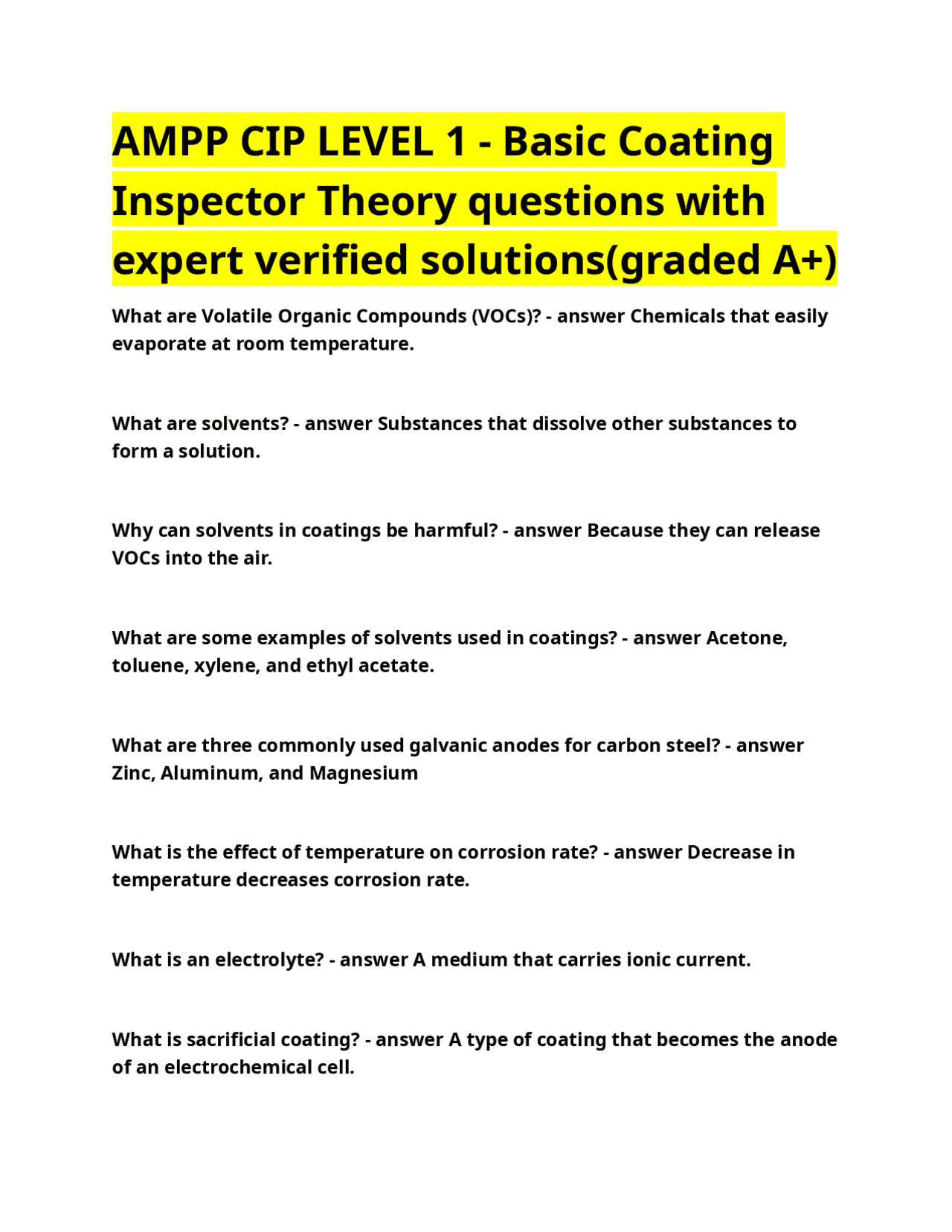AMPP CIP LEVEL 1 - Basic Coating Inspector Theory questions with expert verified solutions ...